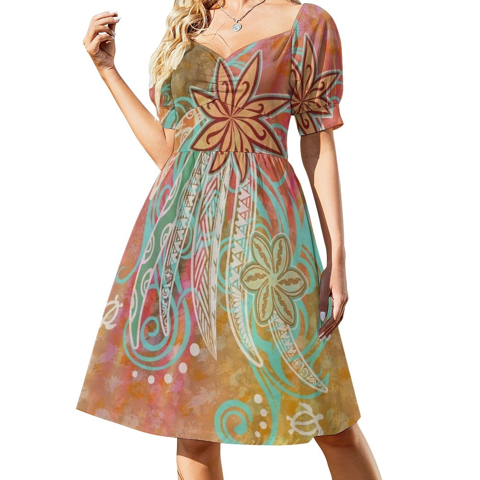 Hawaiian-Polynesian Sunset Tribal Designs Sleeveless Dress Dance ...