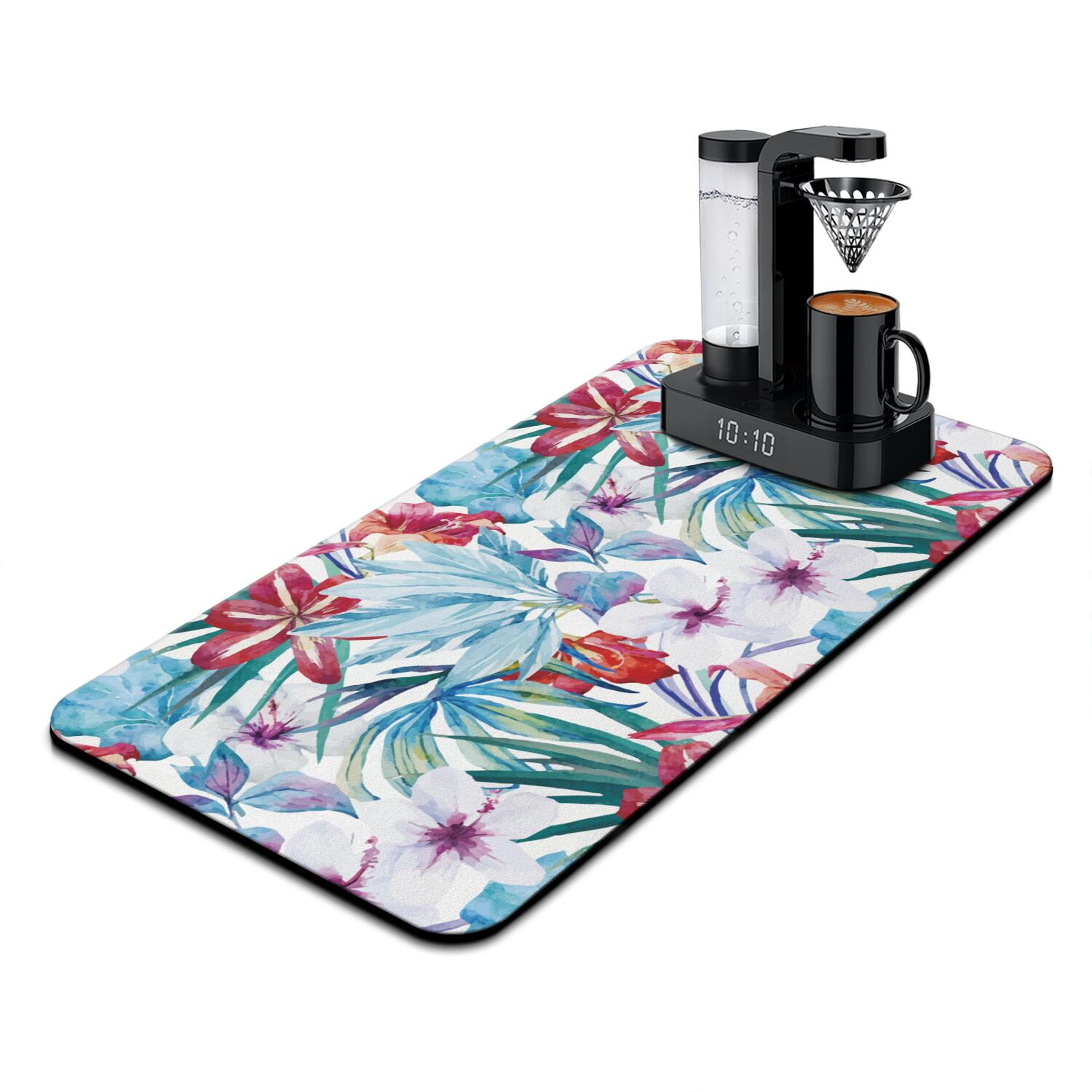 Hawaiian Print Coffee Mat, Tropical Floral Diatom Mud Dish Drying Pad ...