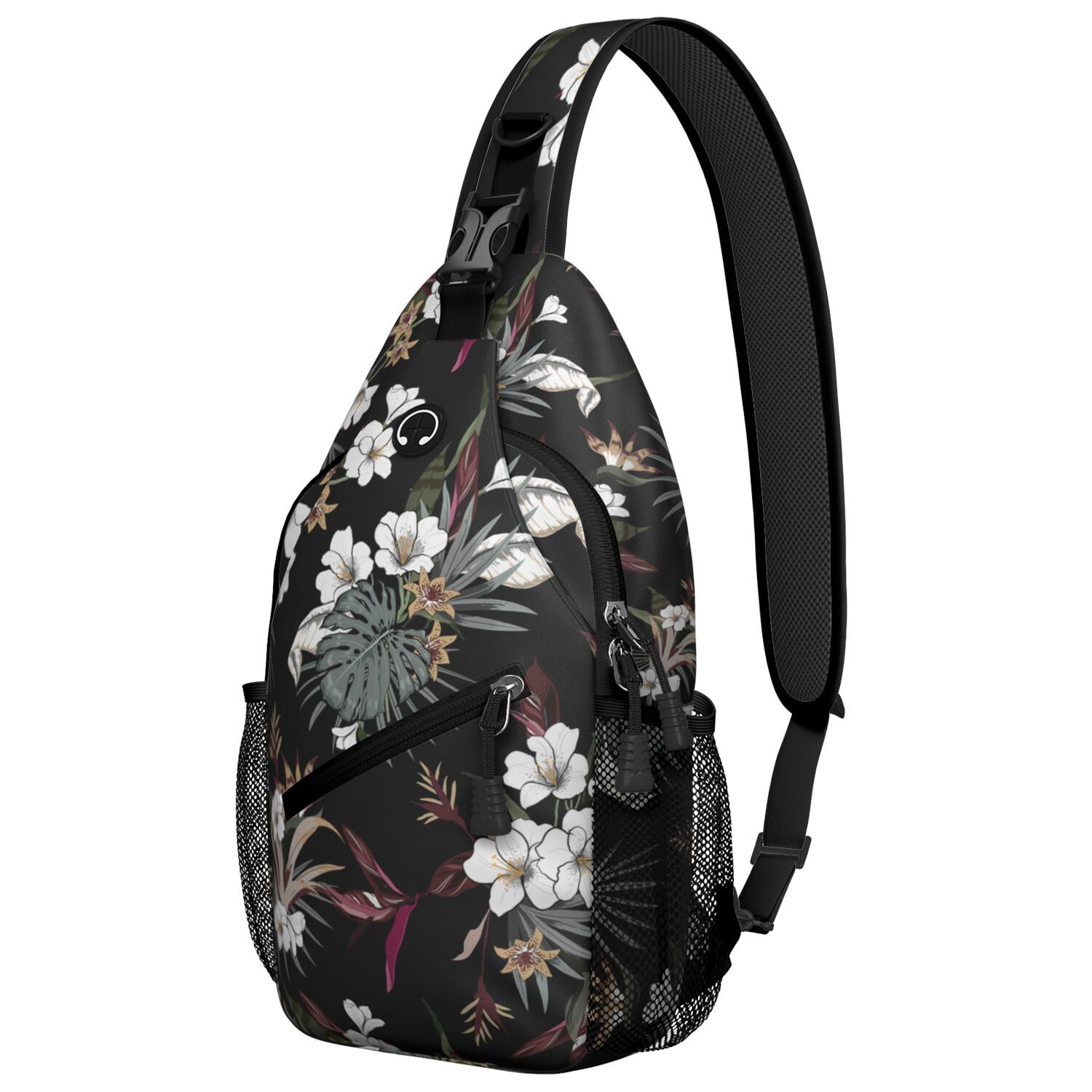 Hawaiian Print Sling Backpack for Travel and Hiking, Tropical Floral ...