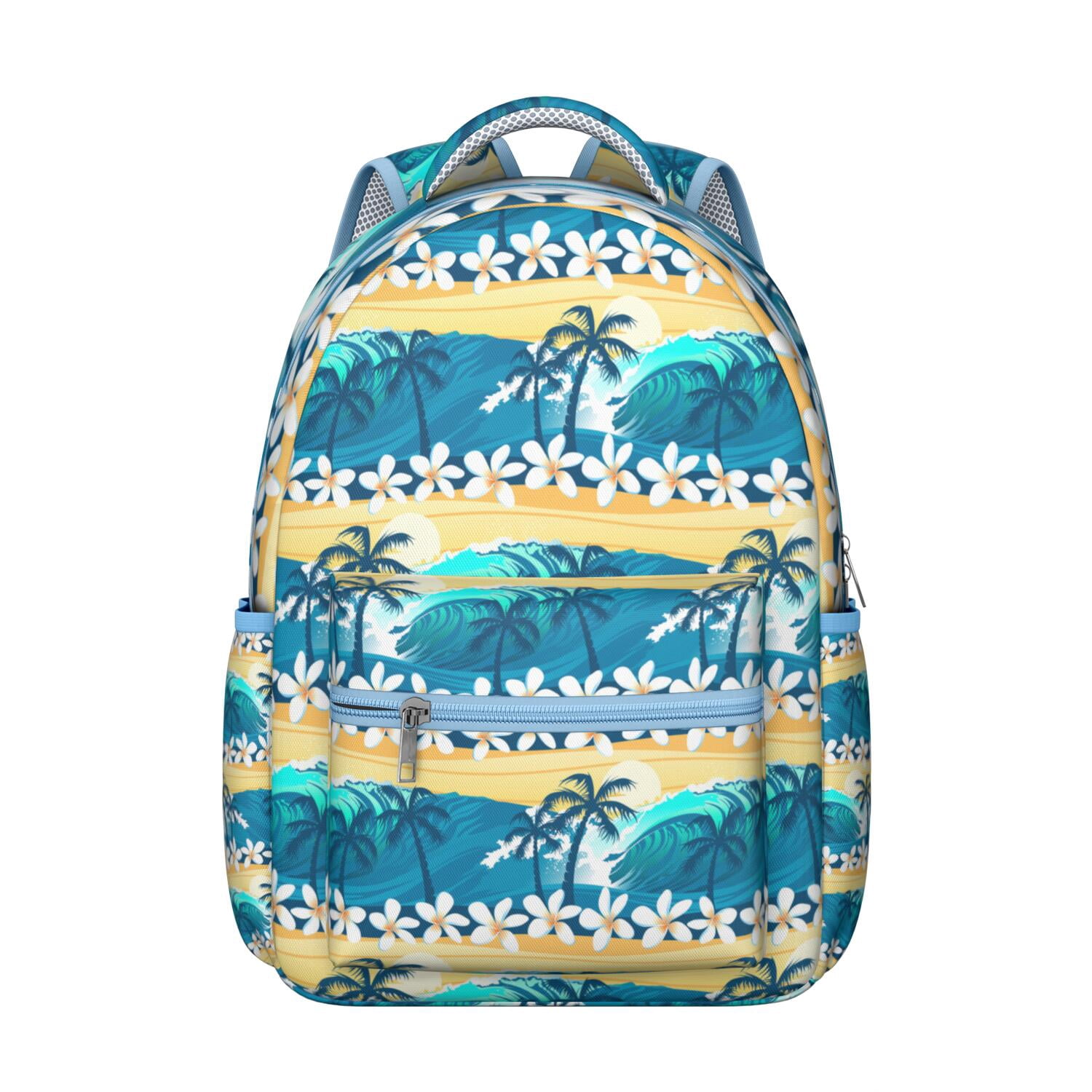 Hawaiian Print Students Backpack Exotic Floral Jungle Leaf School Bag ...