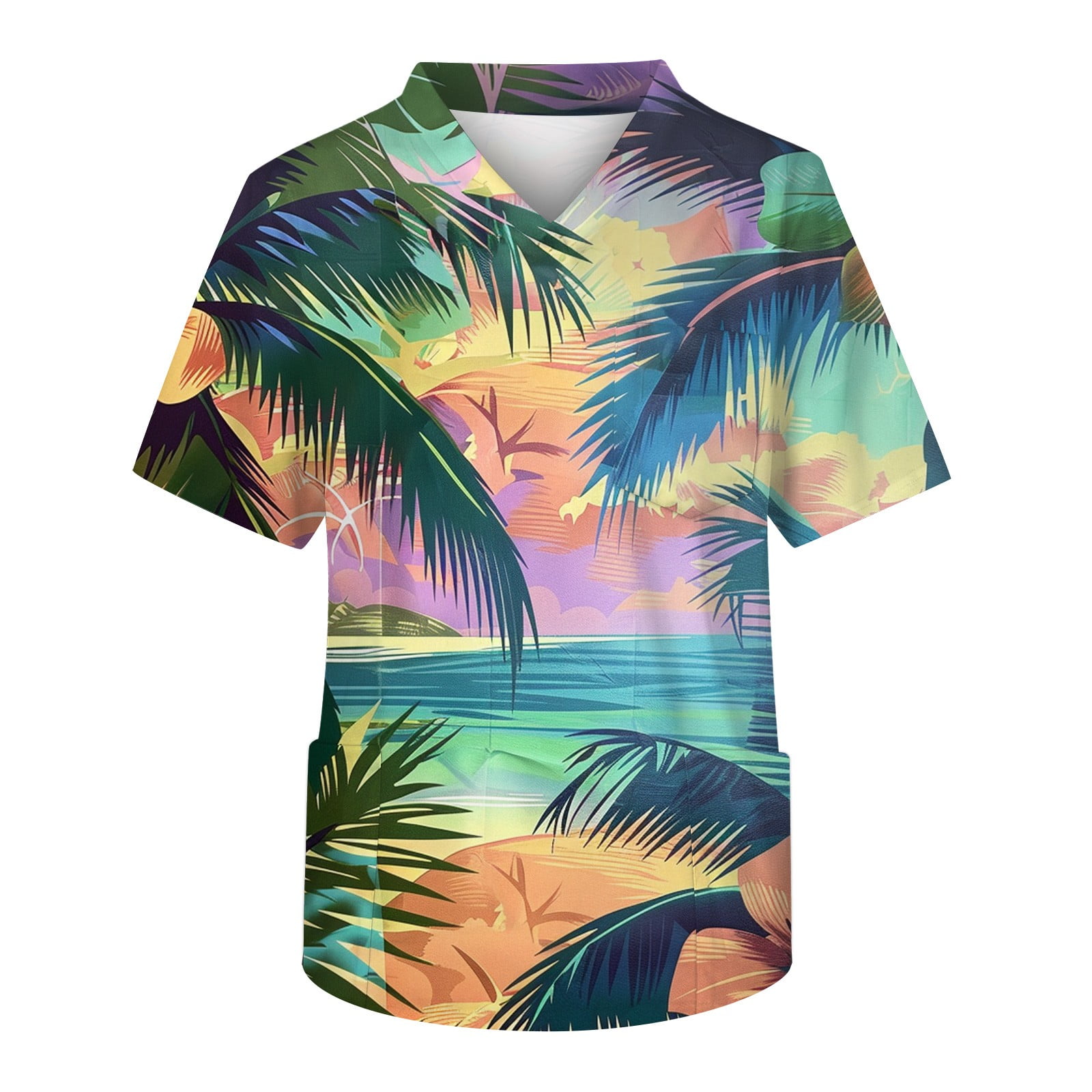 Hawaiian Printed Scrub Tops Men Plus Size Clearance Western Casual V ...