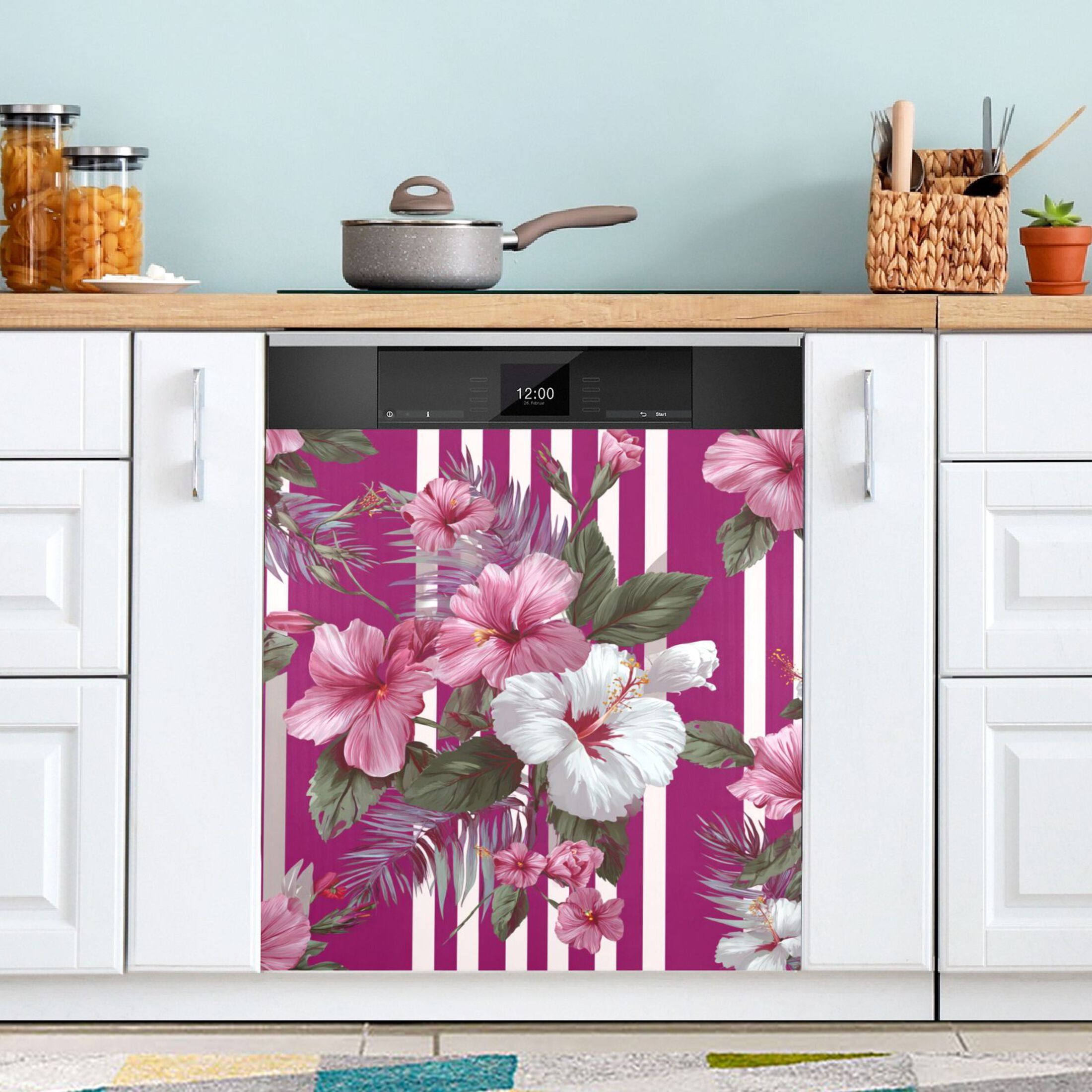 Hawaiian Purple White Stripes Flowers Dishwasher Magnet Refrigerator ...