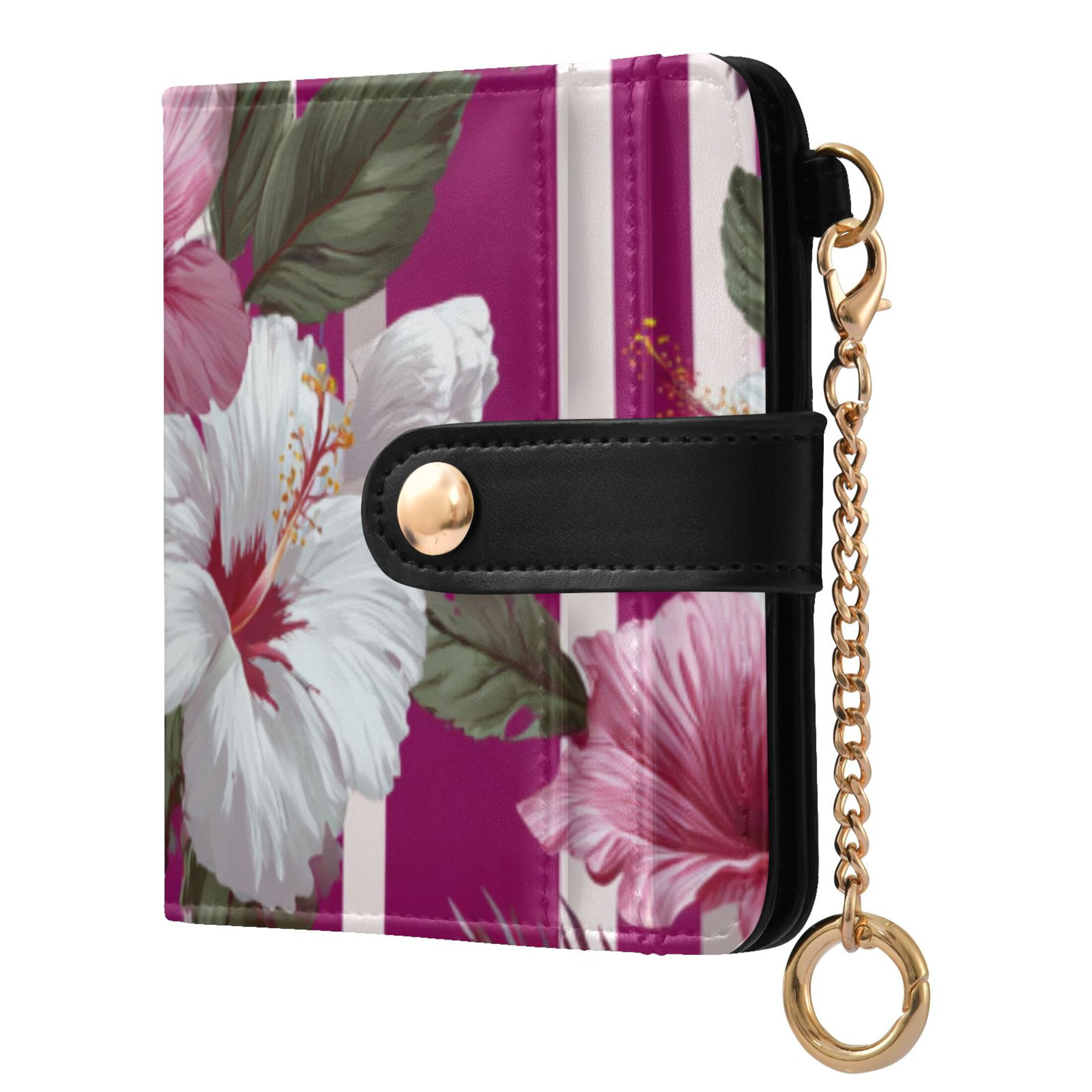 Hawaiian Purple White Stripes Flowers Women's Wallet PU Leather Card ...