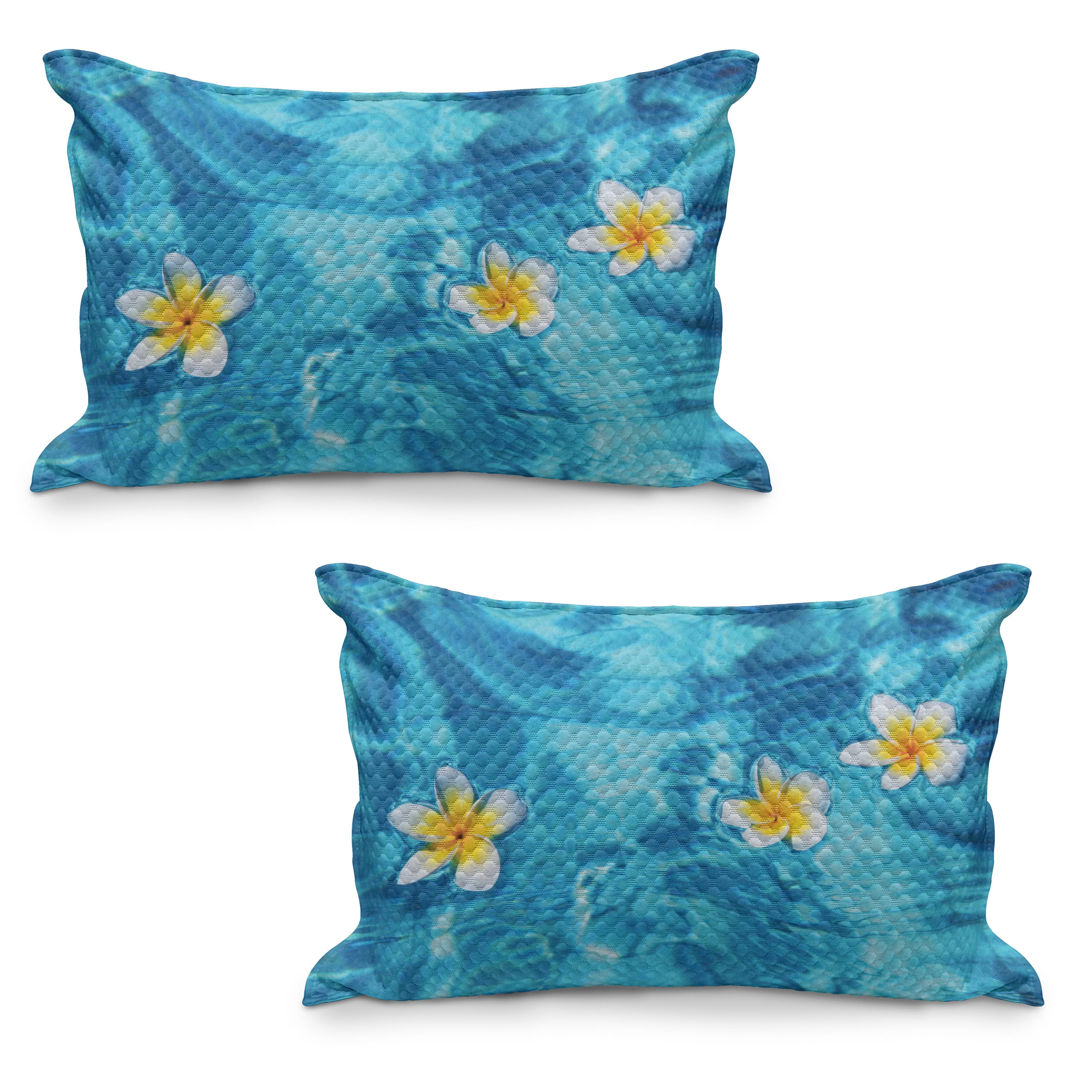 Hawaiian Quilted Pillowcover Set of 2, Tropical Frangipani Flower Floating in Water Pool ...