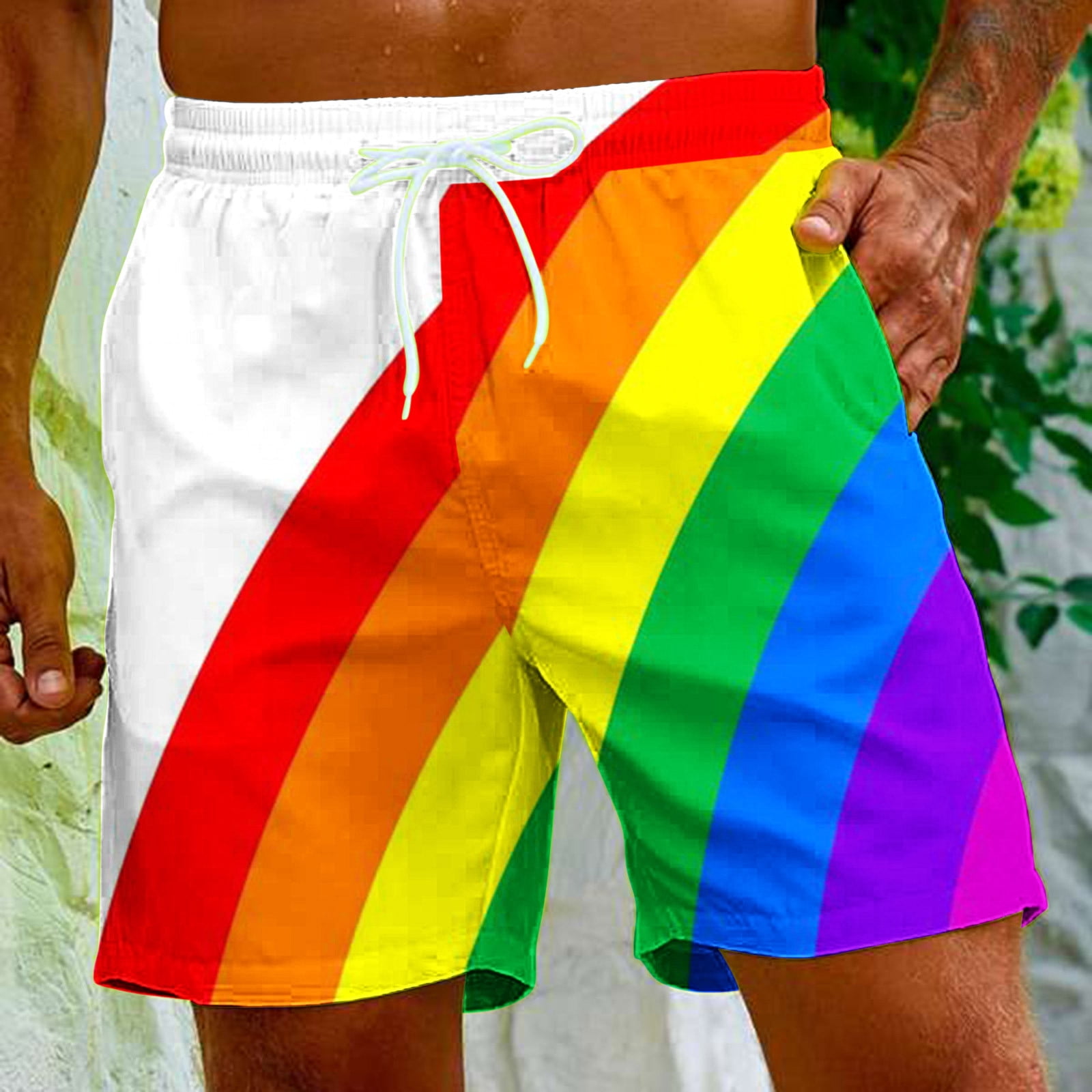Hawaiian Rainbow Shorts for Men,Mens Beach Shorts Clearance,Mens Floral ...