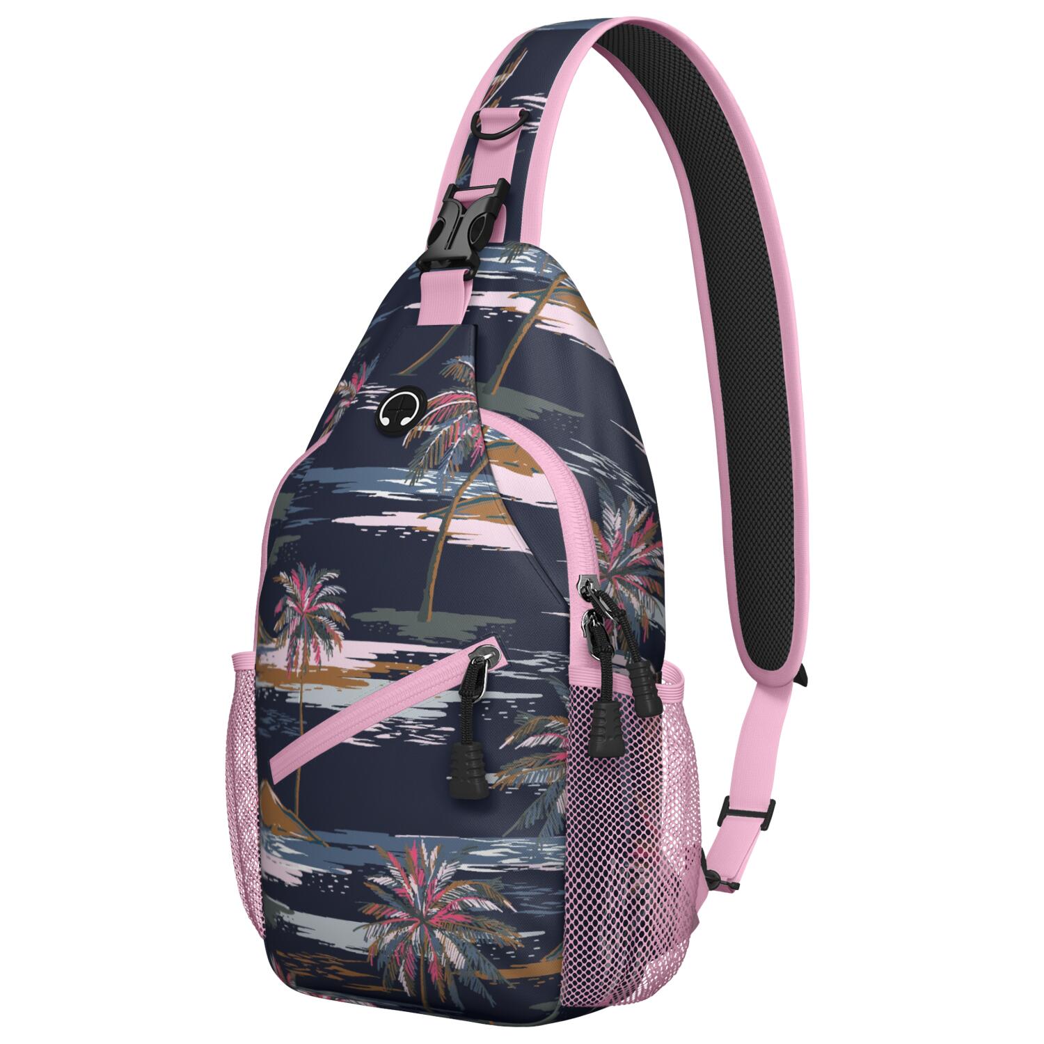 Hawaiian Resort Sling Backpack, Tropical Floral Travel Bag with Jungle ...