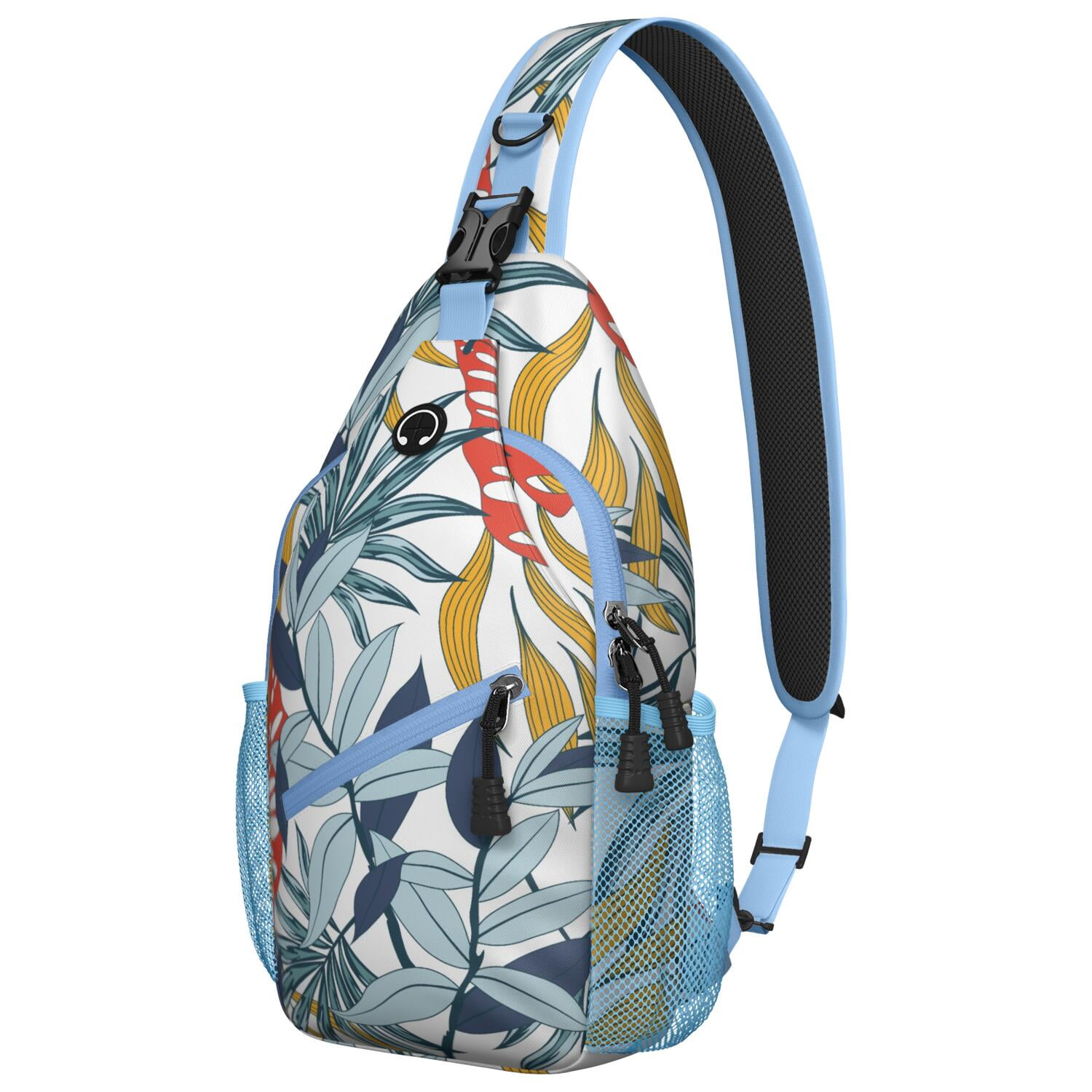 Hawaiian Resort Sling Backpack, Tropical Floral Travel Bag with Jungle ...