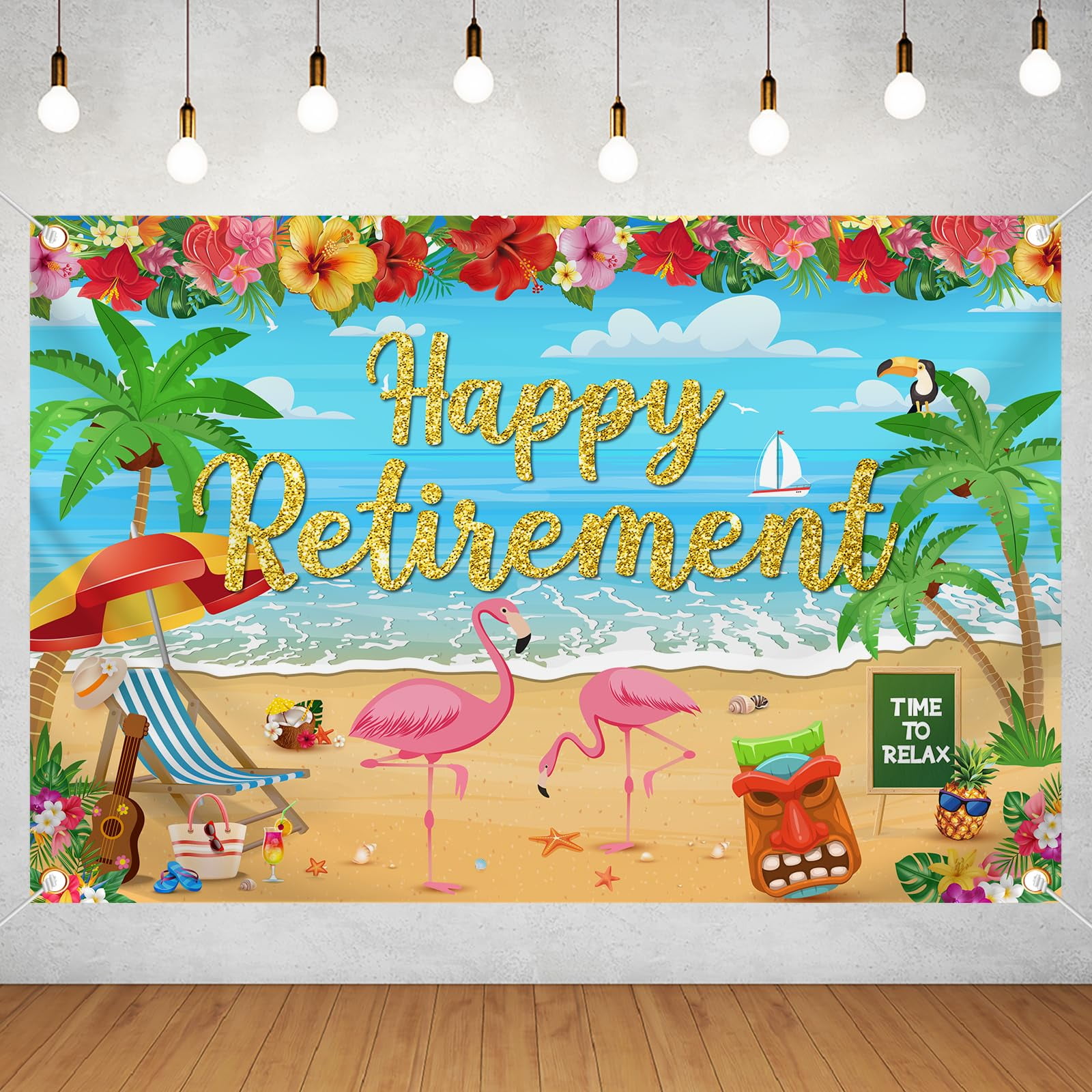 Hawaiian Retirement Party Decorations, Happy Retirement Backdrop Luau ...