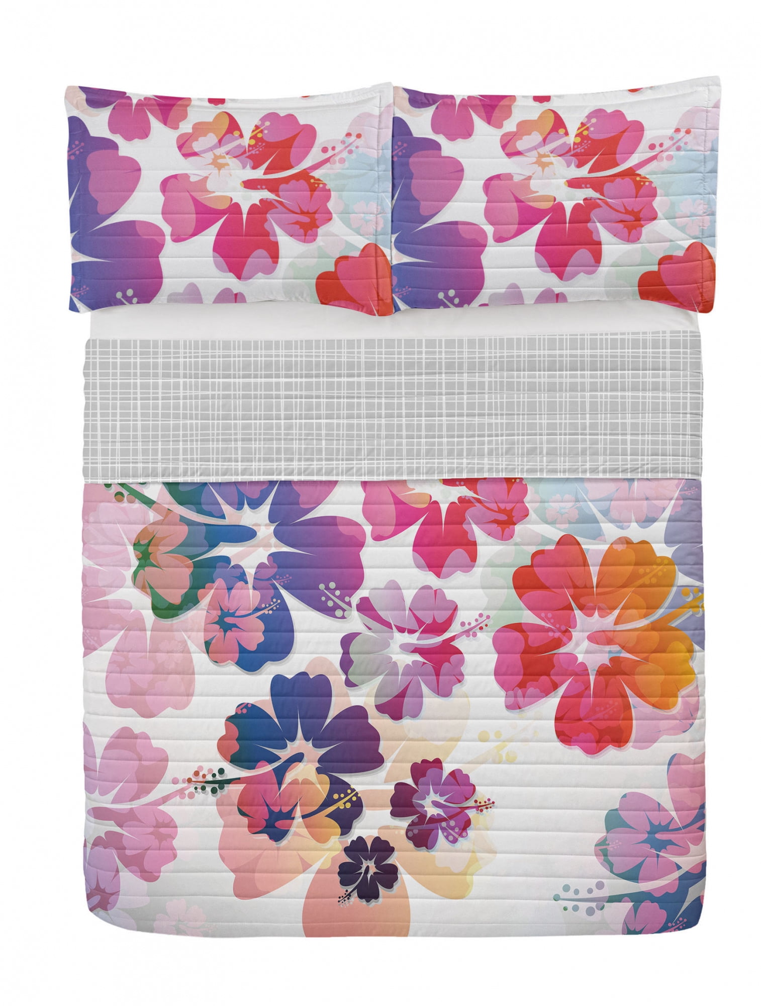 Hawaiian Reversible Bedspread Set, Exotic Floral Island Theme Tropical ...