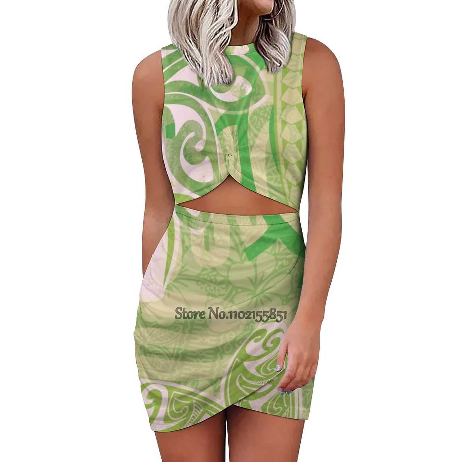 Hawaiian - Samoan - Polynesian Tribal Green Print Back Lacing Backless ...