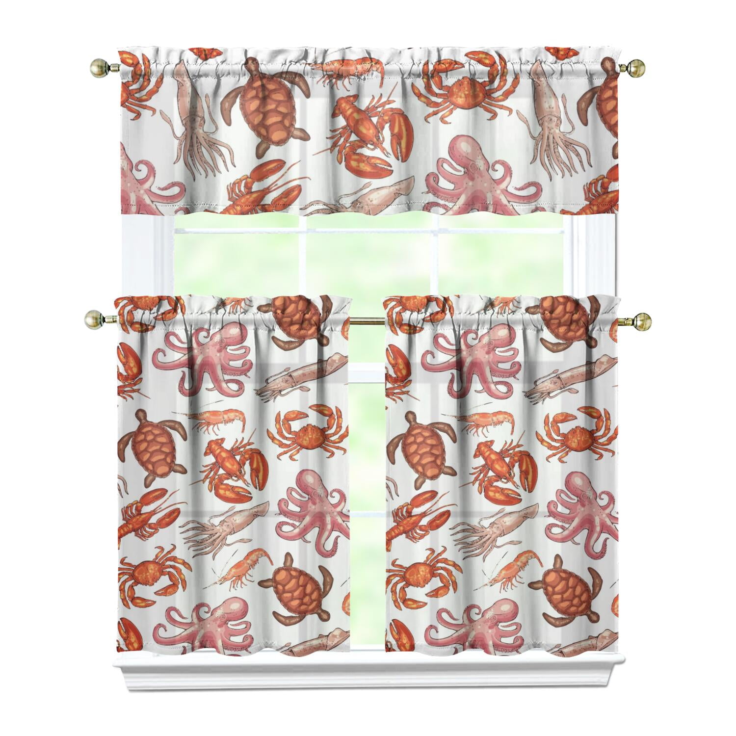 Hawaiian Sea Turtle Window Treatments - 3 PC Rod Pocket Curtains Set ...