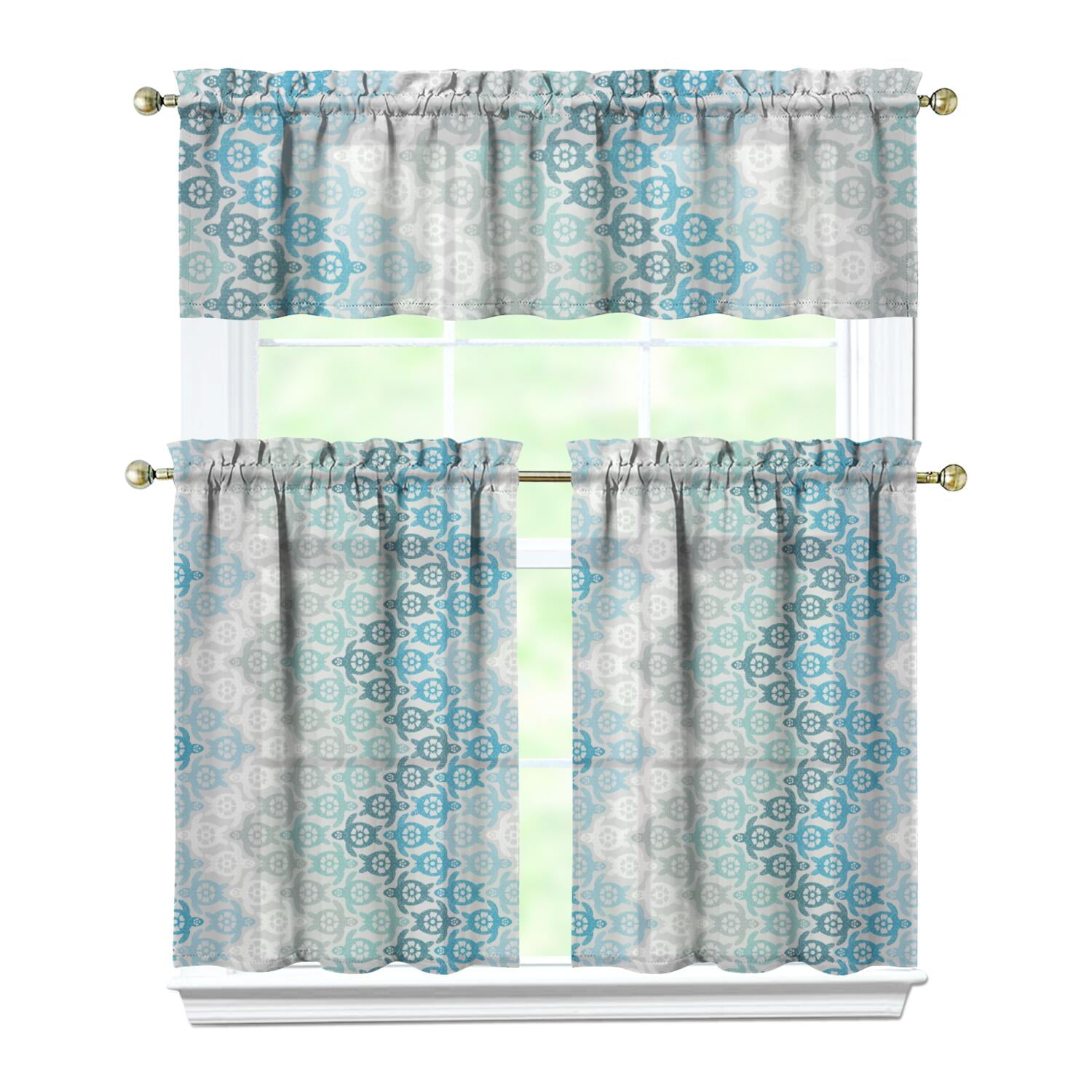 Hawaiian Sea Turtle Window Treatments - 3 PC Rod Pocket Curtains Set ...