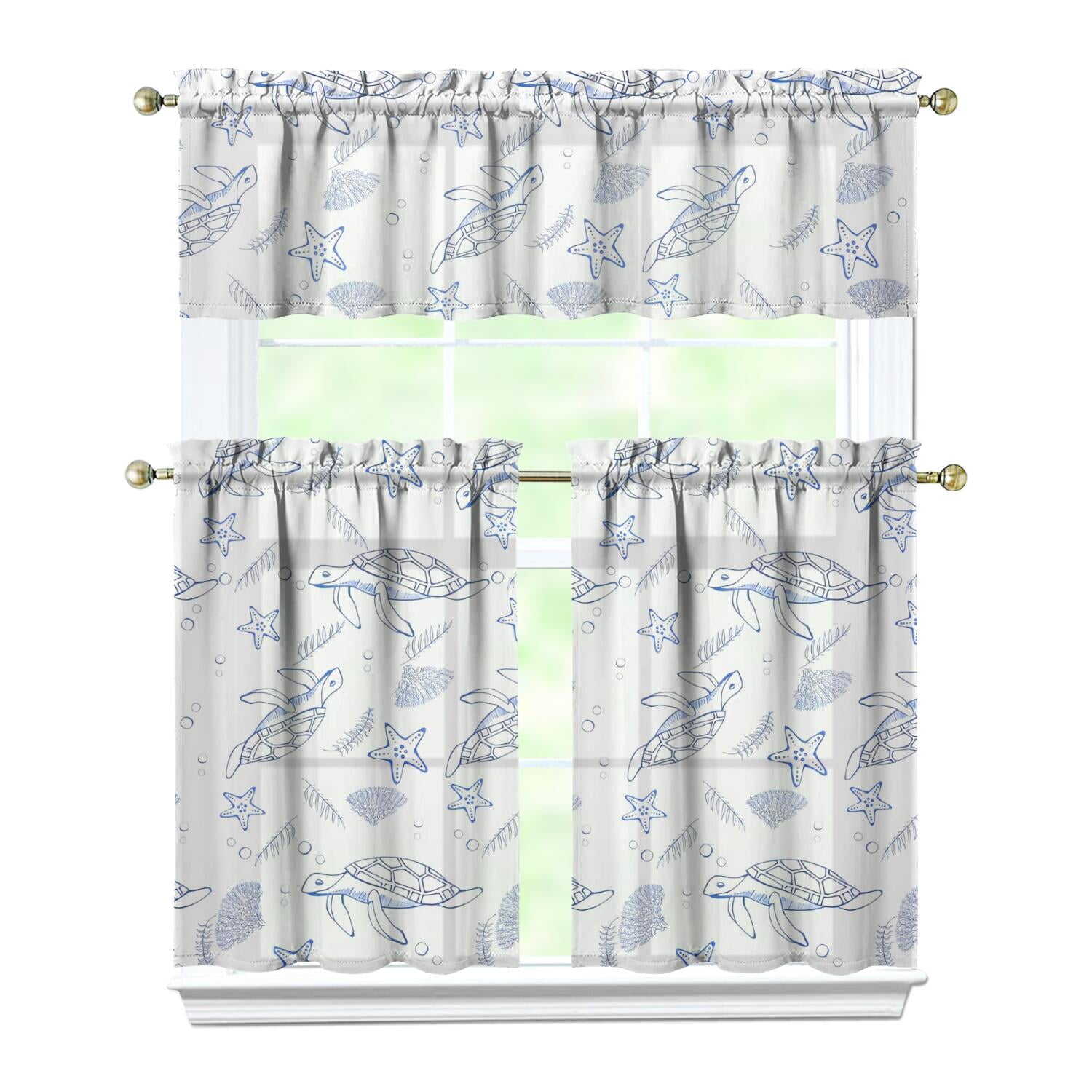 Hawaiian Sea Turtle Window Treatments - 3 PC Rod Pocket Curtains Set ...