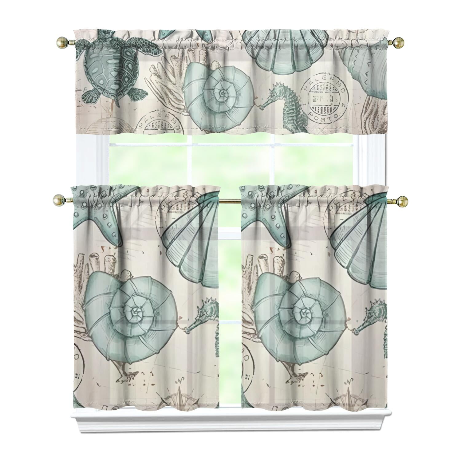 Hawaiian Sea Turtle Window Treatments - 3 PC Rod Pocket Curtains Set ...