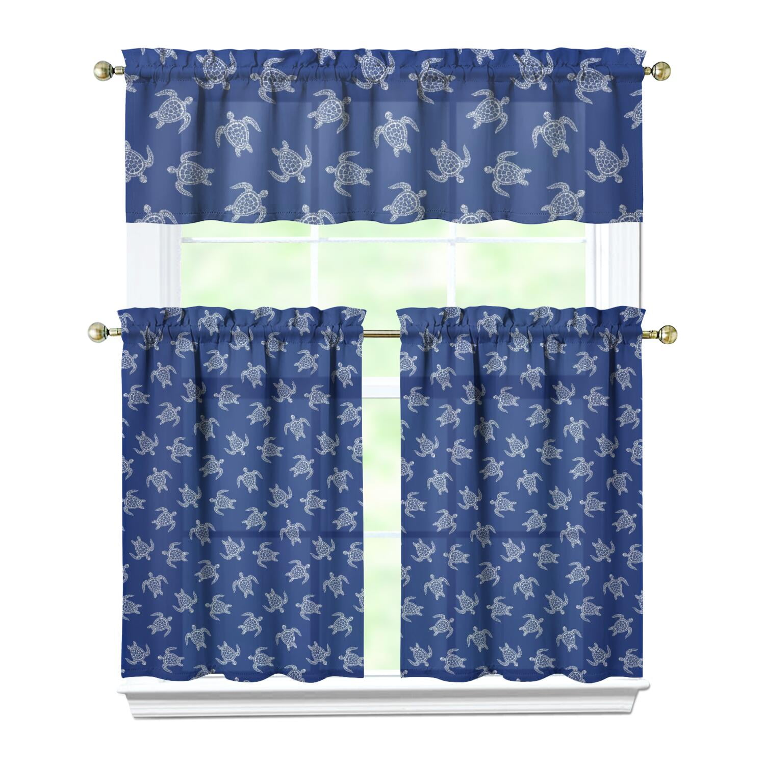 Hawaiian Sea Turtle Window Treatments - 3 PC Rod Pocket Curtains Set ...