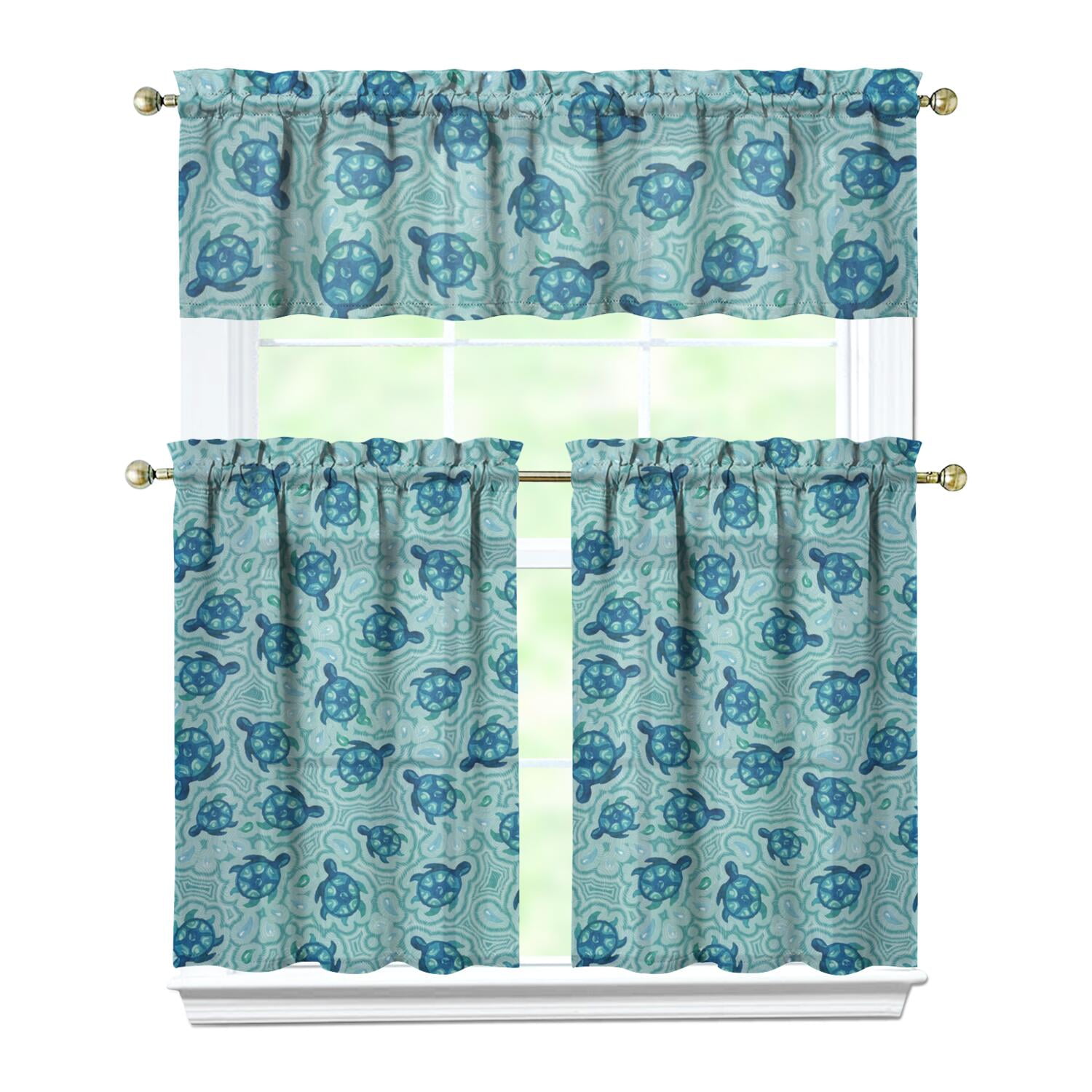 Hawaiian Sea Turtle Window Treatments - 3 PC Rod Pocket Curtains Set ...