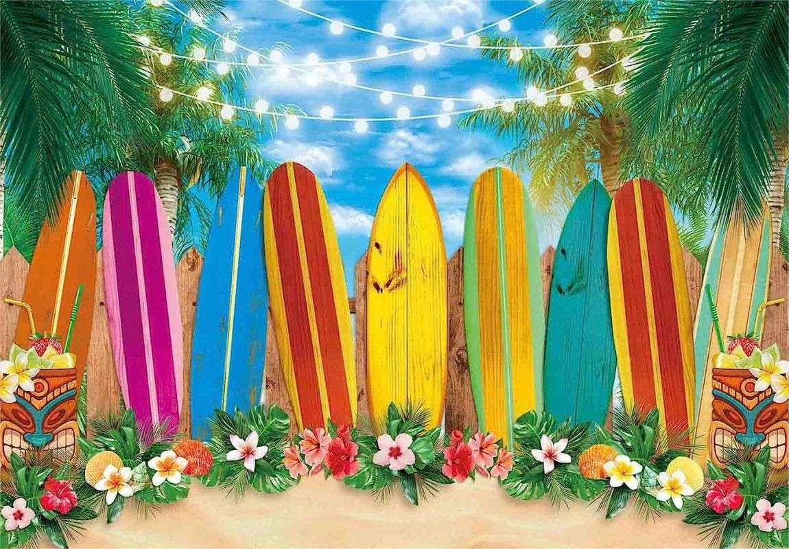 Hawaiian Seaside Theme Backdrop Sunshine Beach Sky Pineapple Photo ...