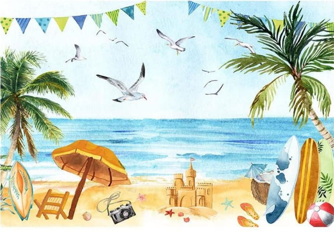 Hawaiian Seaside Theme Backdrop Sunshine Beach Sky Pineapple Photo ...