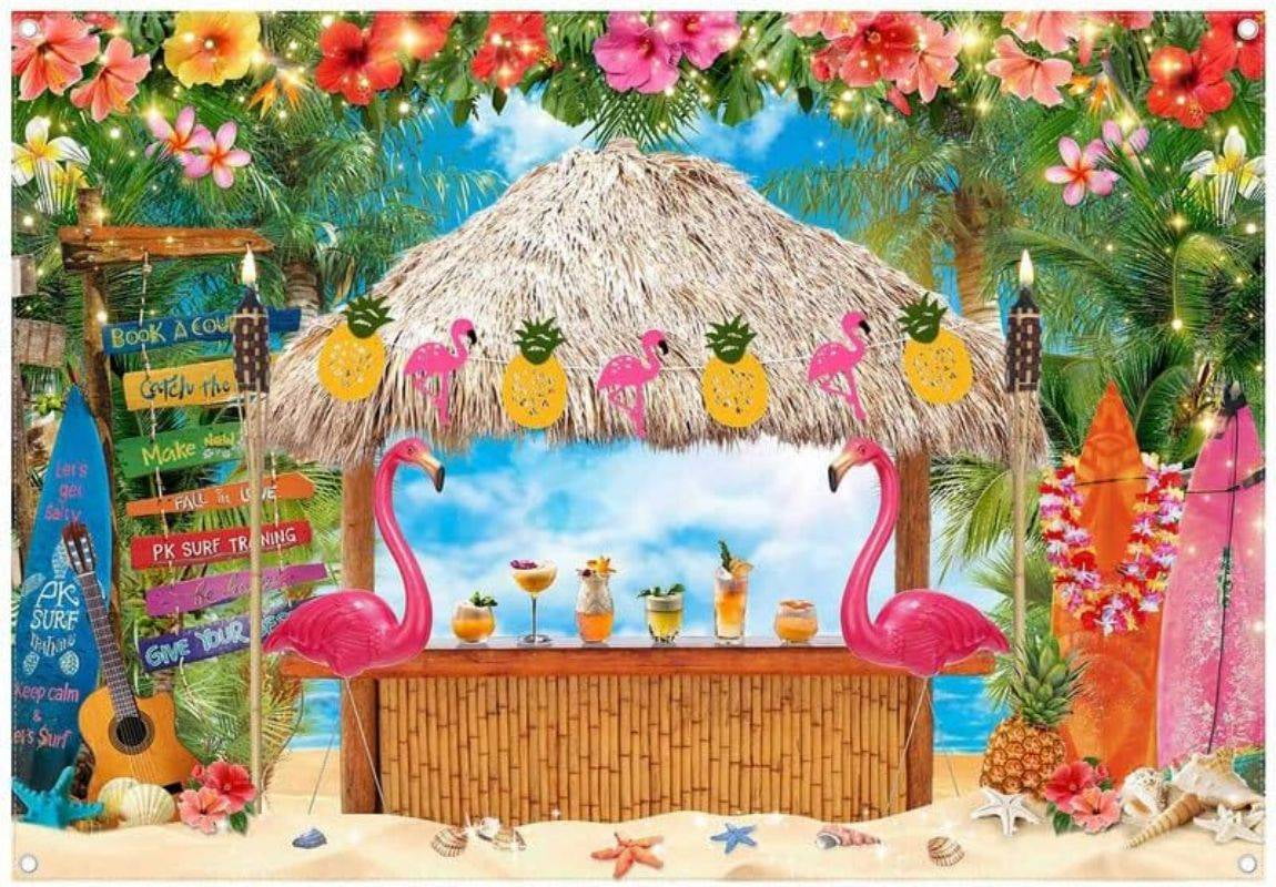 Hawaiian Seaside Theme Backdrop Sunshine Beach Sky Pineapple Photo ...