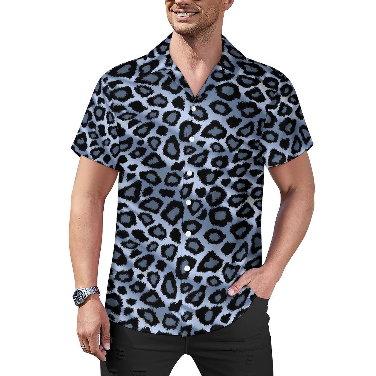 Hawaiian Sexy Red Leopard Spots Men's Shirts For Man Clothing Casual ...