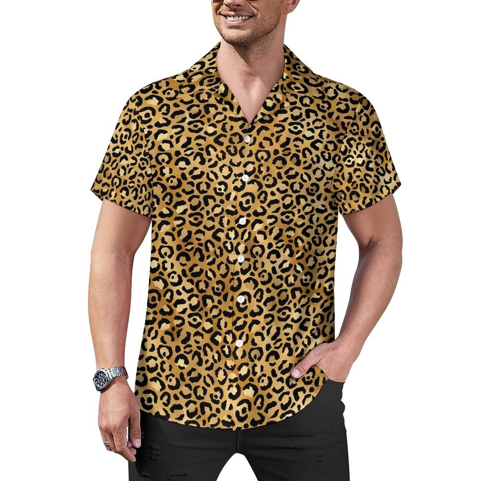 Hawaiian Sexy Red Leopard Spots Men's Shirts For Man Clothing Casual ...