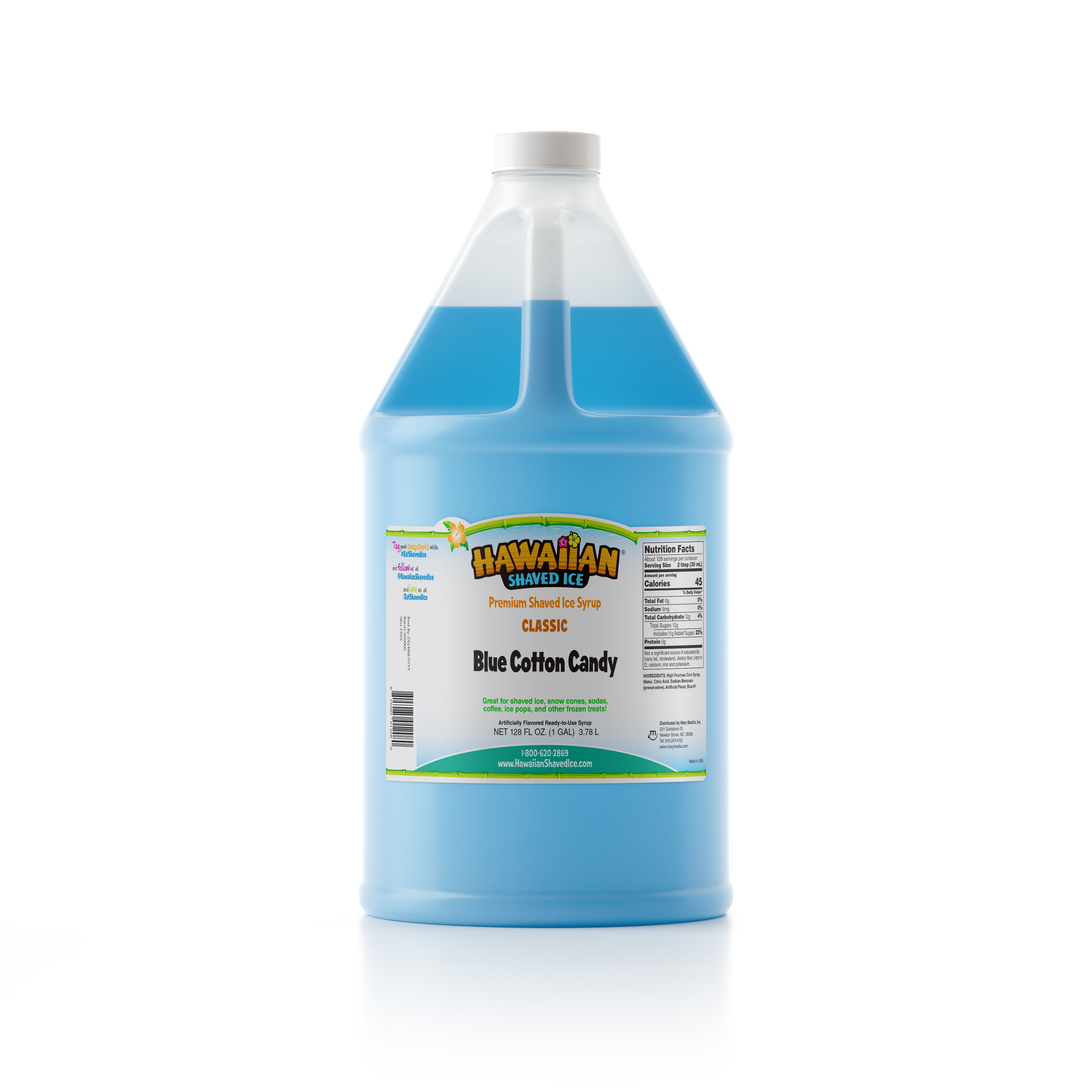 Hawaiian Shaved Ice Blue Cotton Candy Snow Cone Syrup, 1 Gallon ...