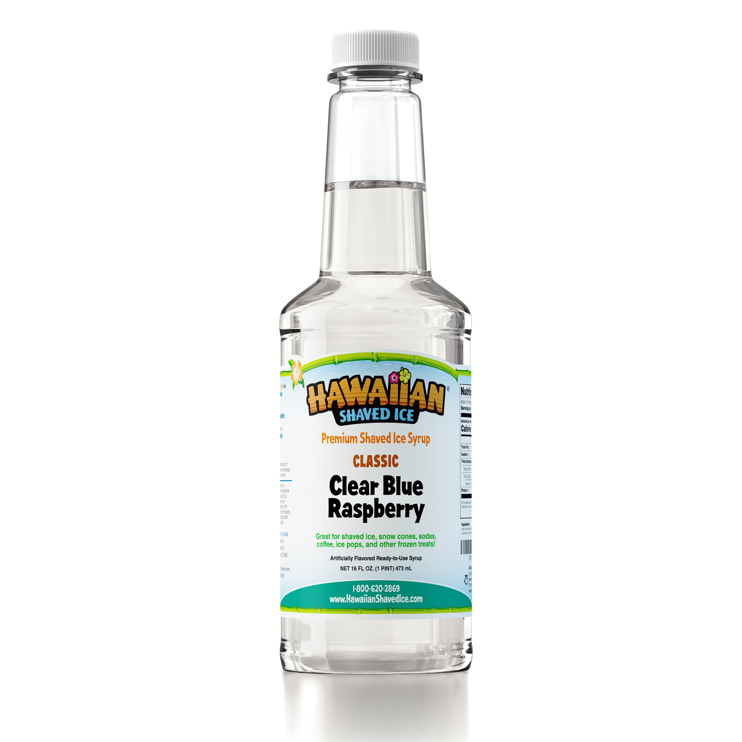 Hawaiian Shaved Ice Dye-Free Syrup Pint, Clear Blue Raspberry Flavor ...