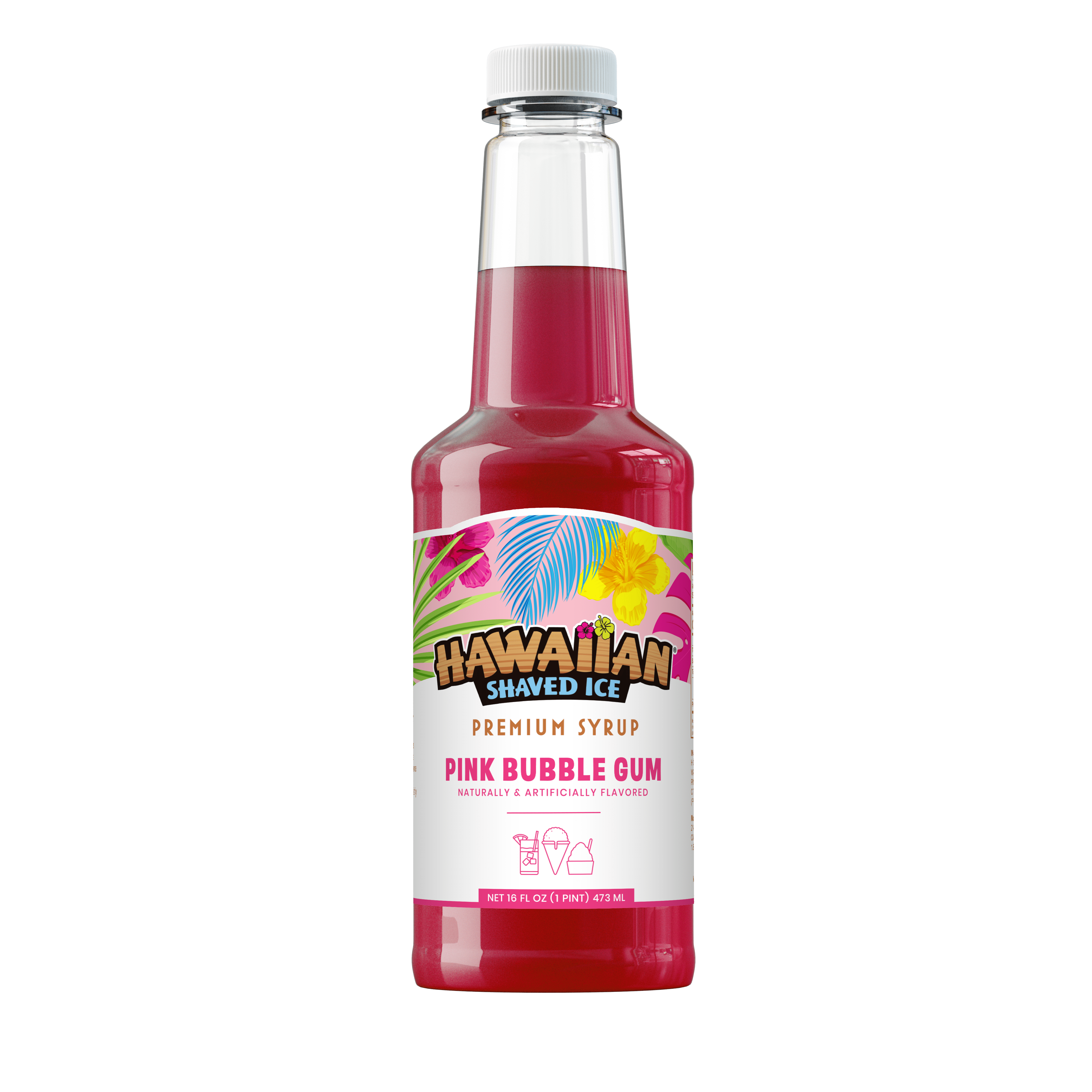 Hawaiian Shaved Ice Pink Bubble Gum Snow Cone Syrup 1 Pint for Shaved ...