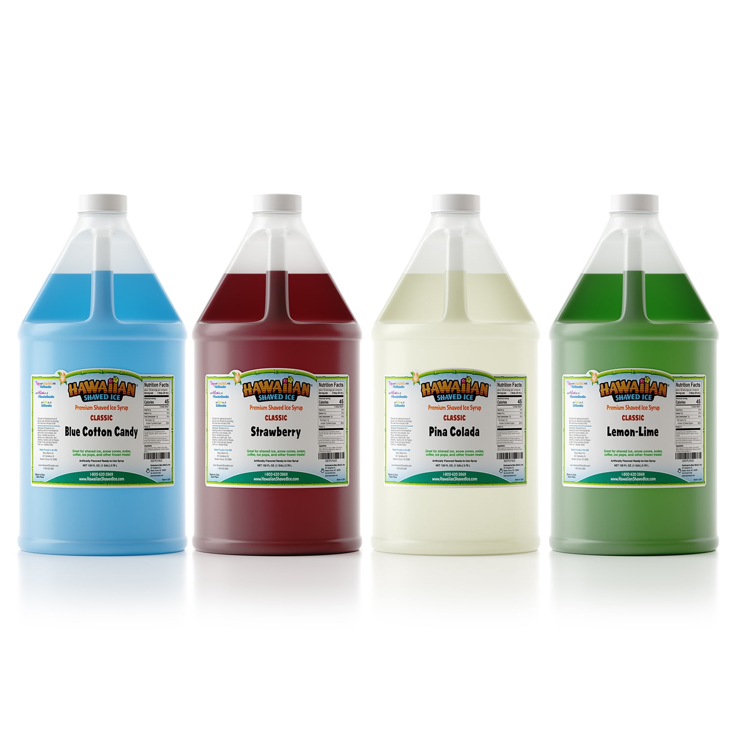 Hawaiian Shaved Ice Snow Cone Syrup 4 Flavor Pack Gallons Sansujyuku