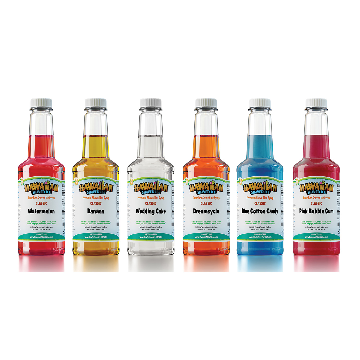 Hawaiian Shaved Ice Snow Cone Syrup 6 Flavor Pack Pints