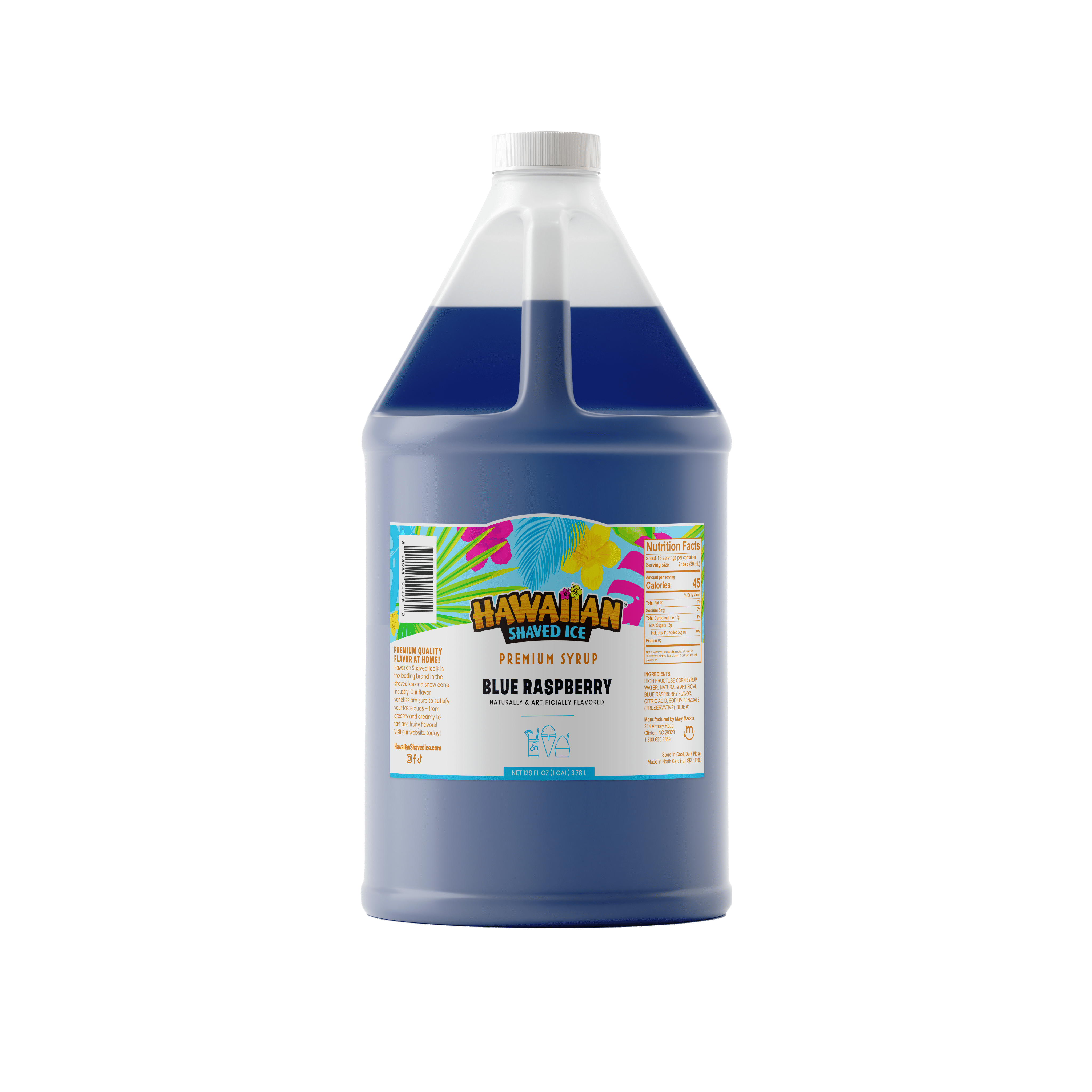 Hawaiian Shaved Ice Blue Raspberry Flavored Snow Cone Syrup, 1 Gallon ...