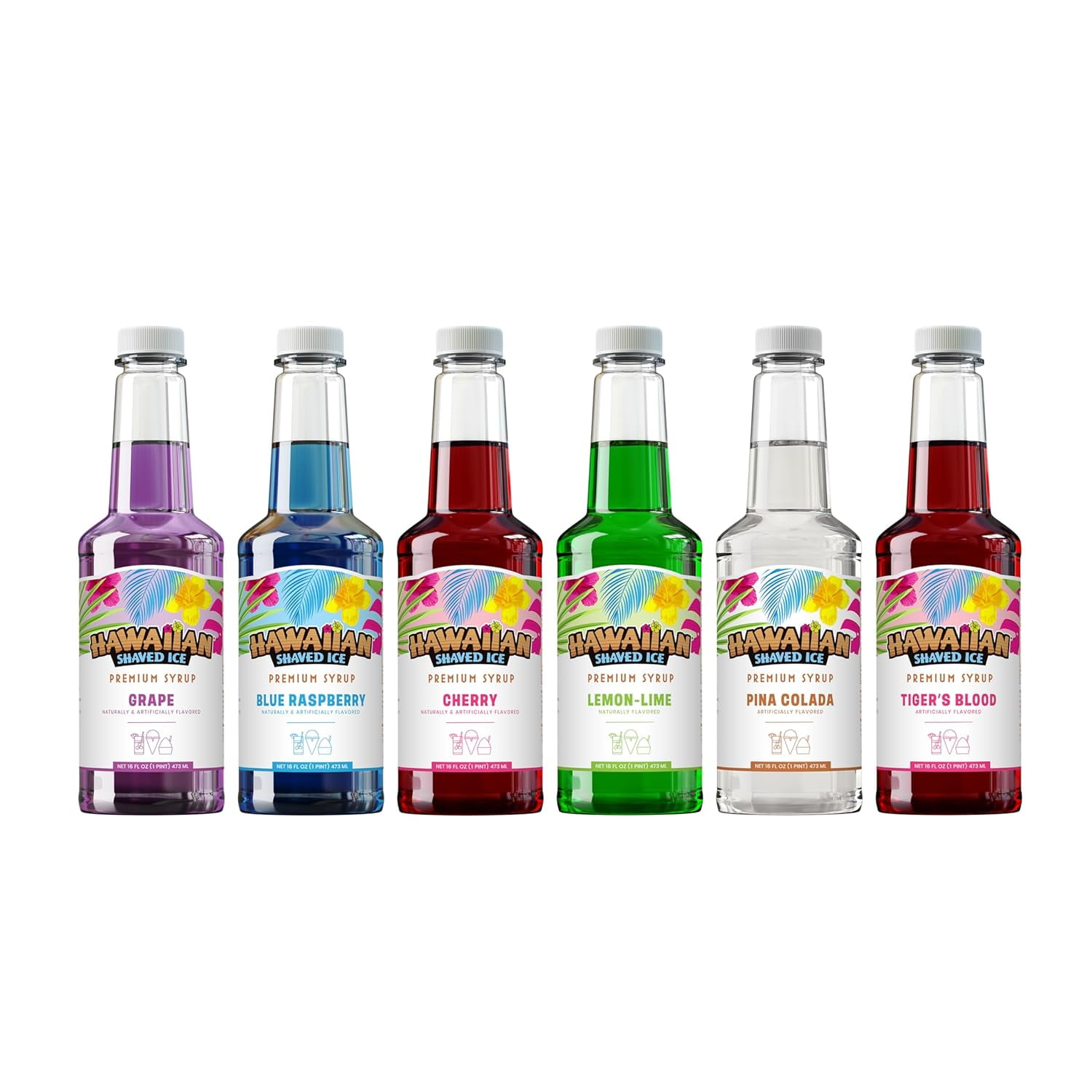 Hawaiian Shaved Ice Syrup Assortment, 6 Popular 16oz Flavors: Cherry ...