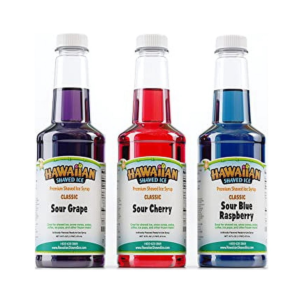 Hawaiian Shaved Ice Syrup Pint 3-pack, Sour Cherry, Sour Grape, & Sour ...