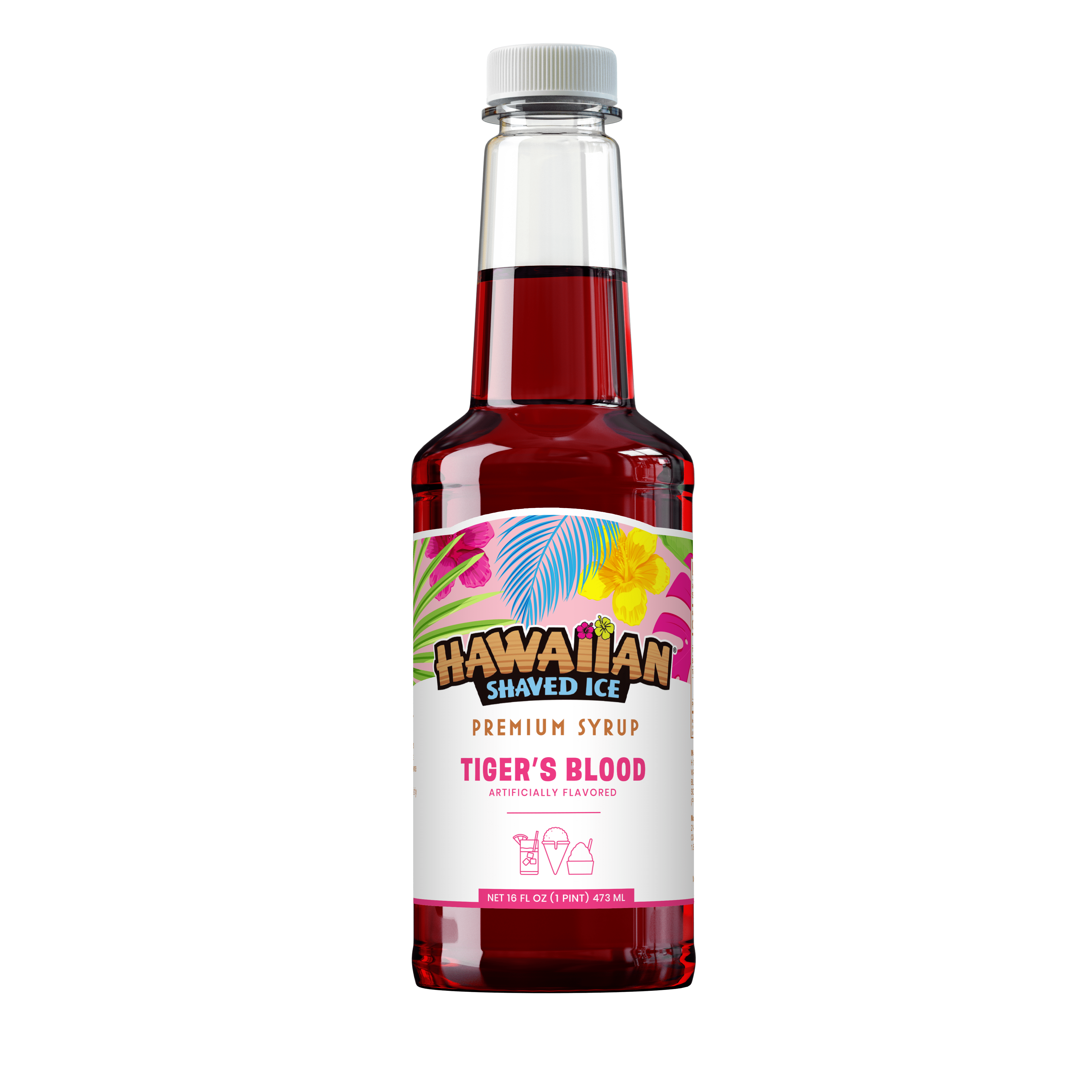 Hawaiian Shaved Ice Tiger's Blood Snow Cone Syrup 16 Ounces Tropical ...