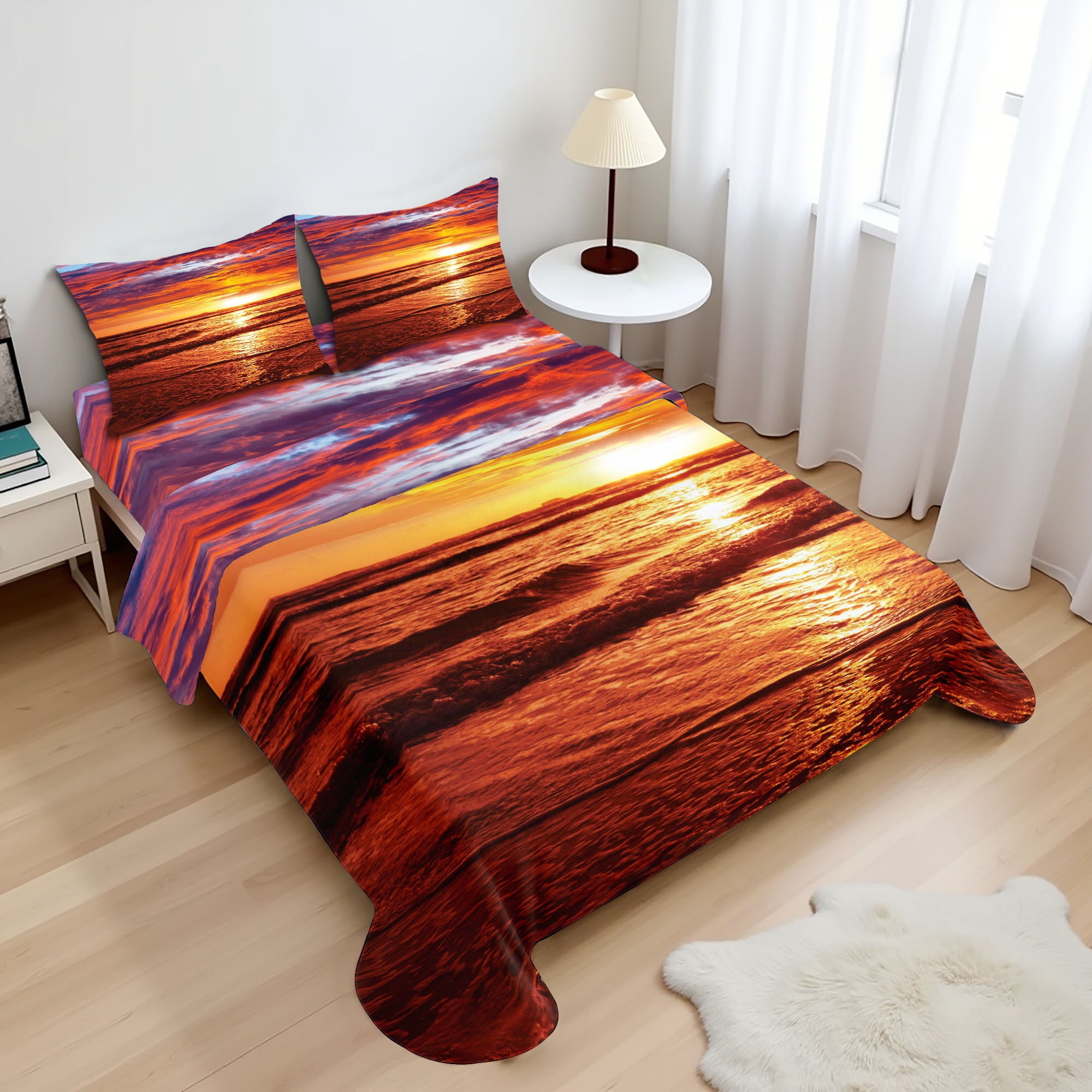 Hawaiian Sheet Set, Dramatic Picture of Sunset over Beach Sun Rays ...