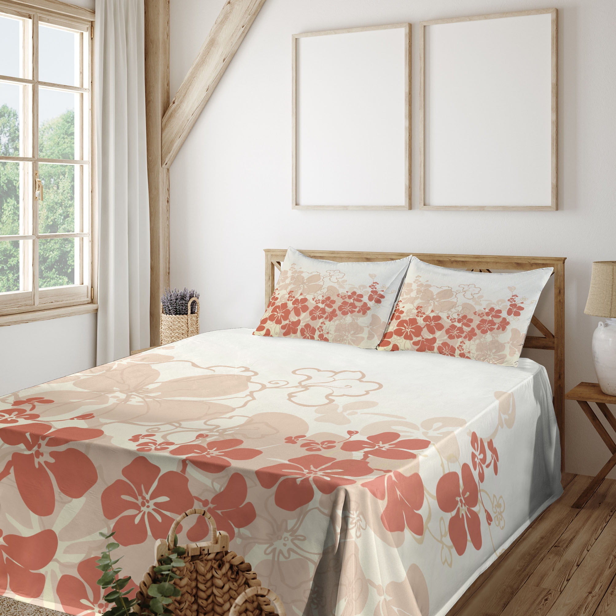 Ambesonne Floral Fitted & Top Sheet Set with Shams, Hawaii Flowers ...