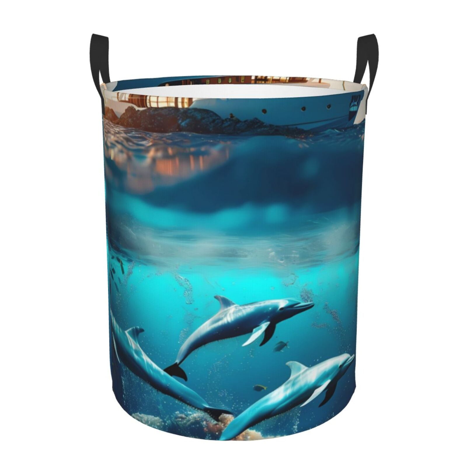 Hawaiian Ship Dolphin Laundry Basket with Handles - Freestanding ...