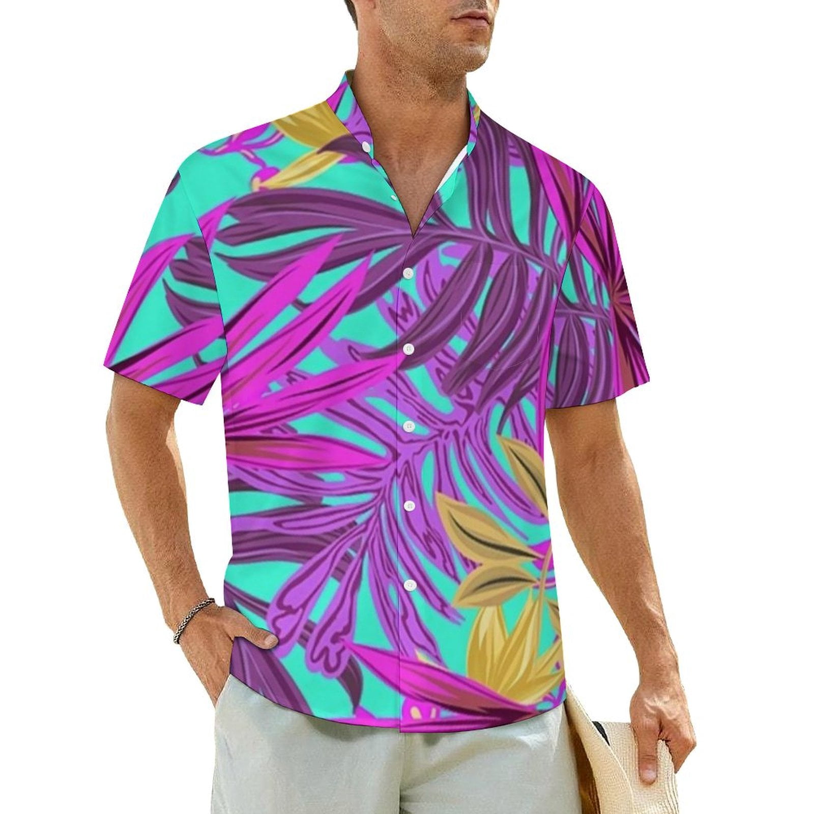 Hawaiian Shirt Beach Palm Leaves Blouses Ombre Tropical Leaf Elegant ...