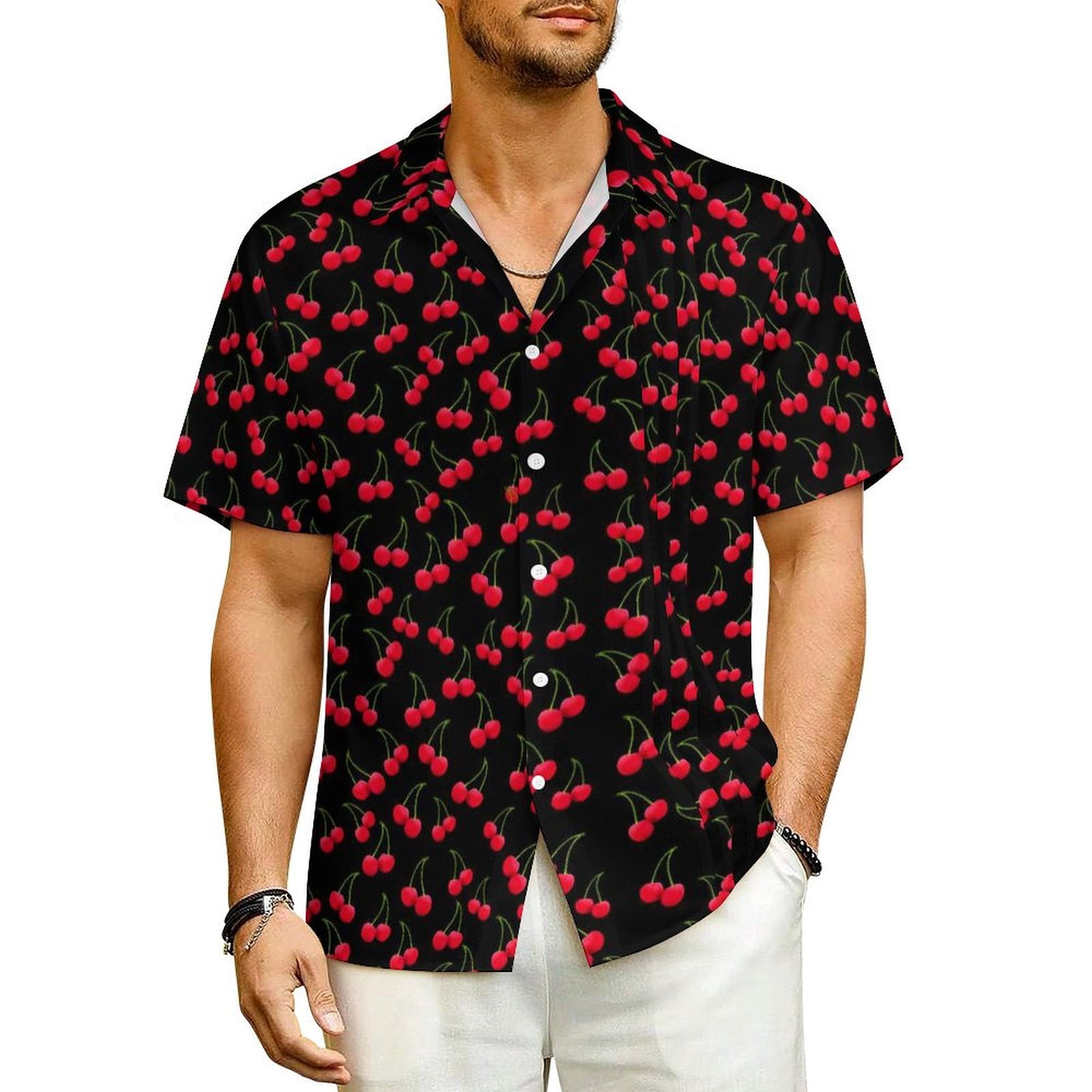 Hawaiian Shirt Beach Sweet Cherries Blouses Red Fruit Print Trendy ...