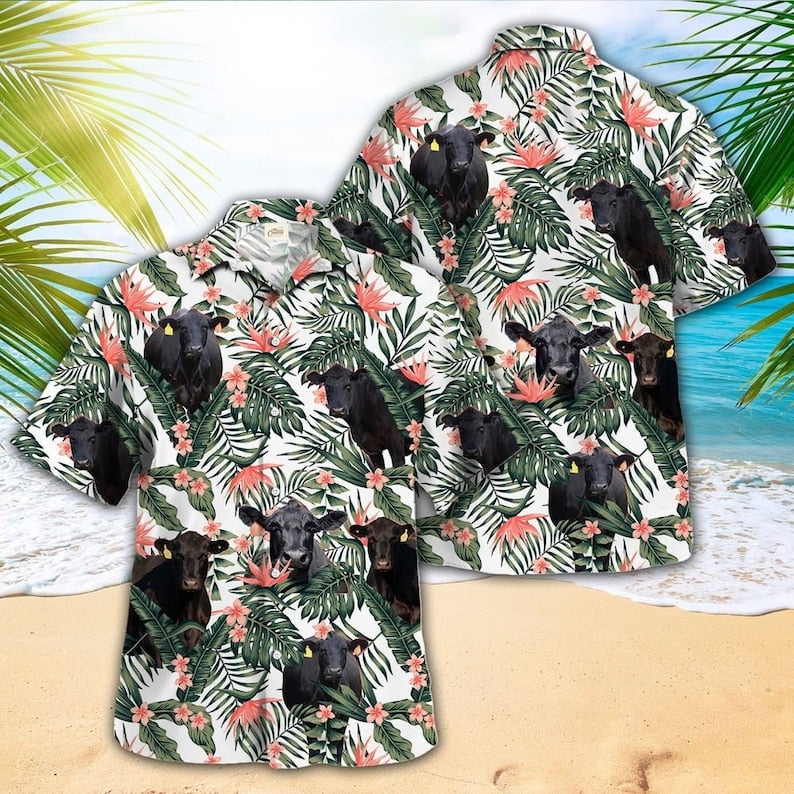 Hawaiian Shirt For Cow Lovers Black Angus Shirt, Cattle Tropical ...