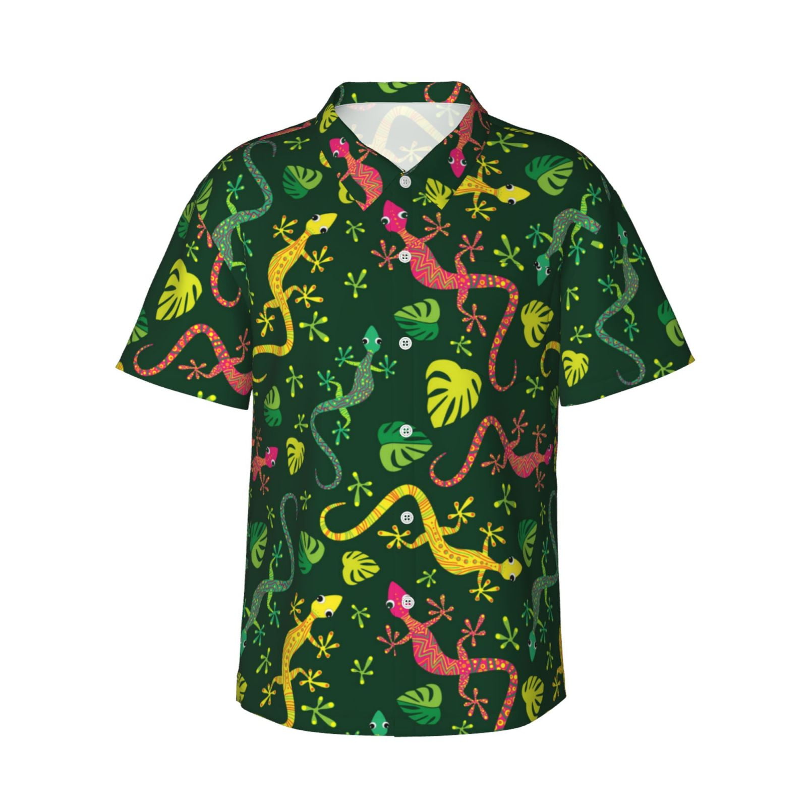 Hawaiian Shirt For Men, Abstract Cute Lizard Gecko Leaves Mens Button ...