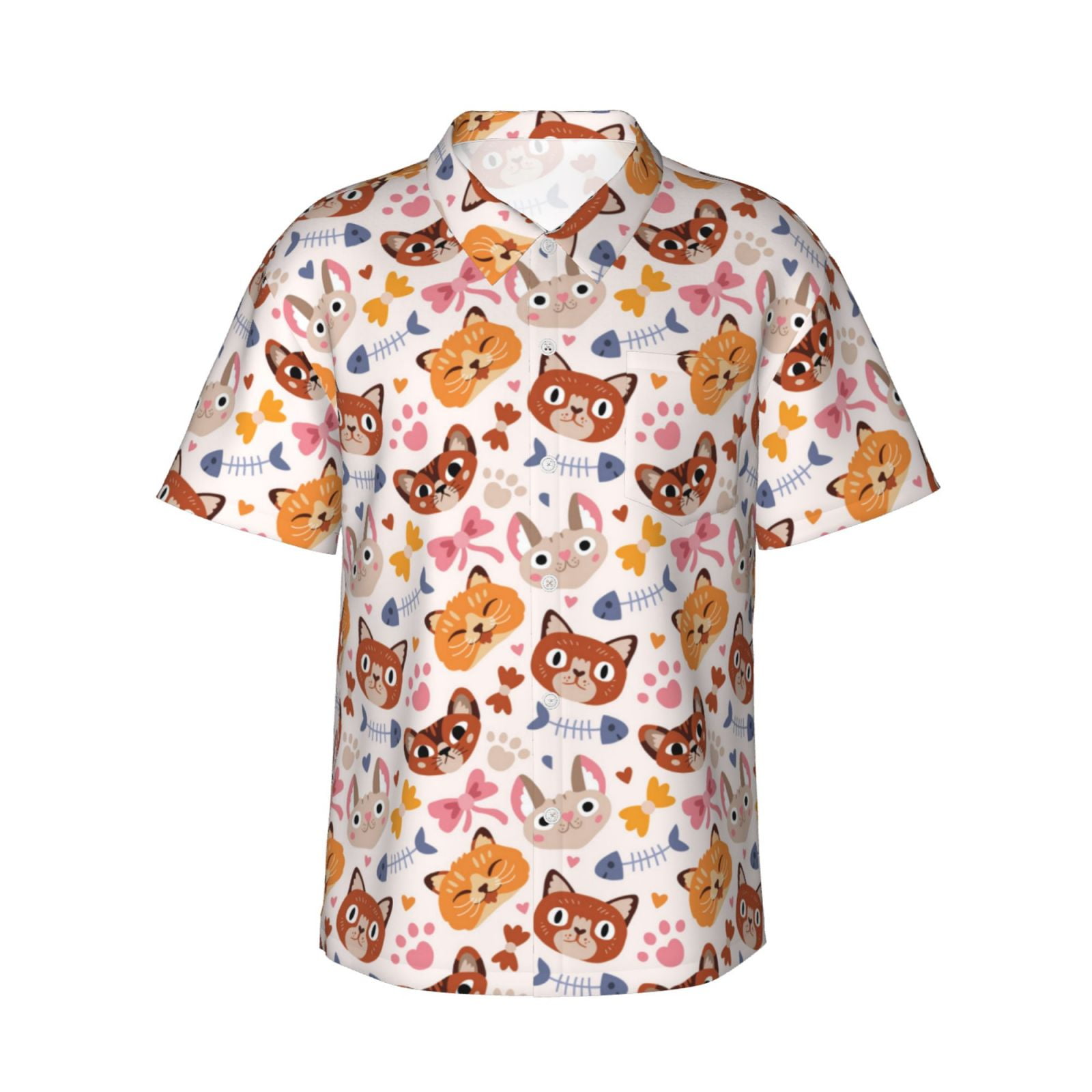 Hawaiian Shirt For Men - Abstractcartoon Cute Cat Face Casual Short ...