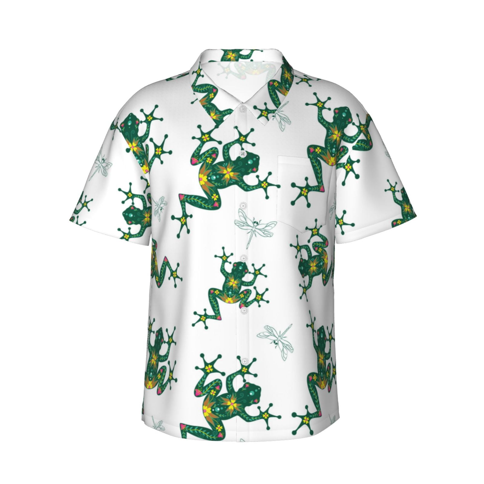 Hawaiian Shirt For Men, Artistic Cute Frog Dragonfly Mens Button Down ...
