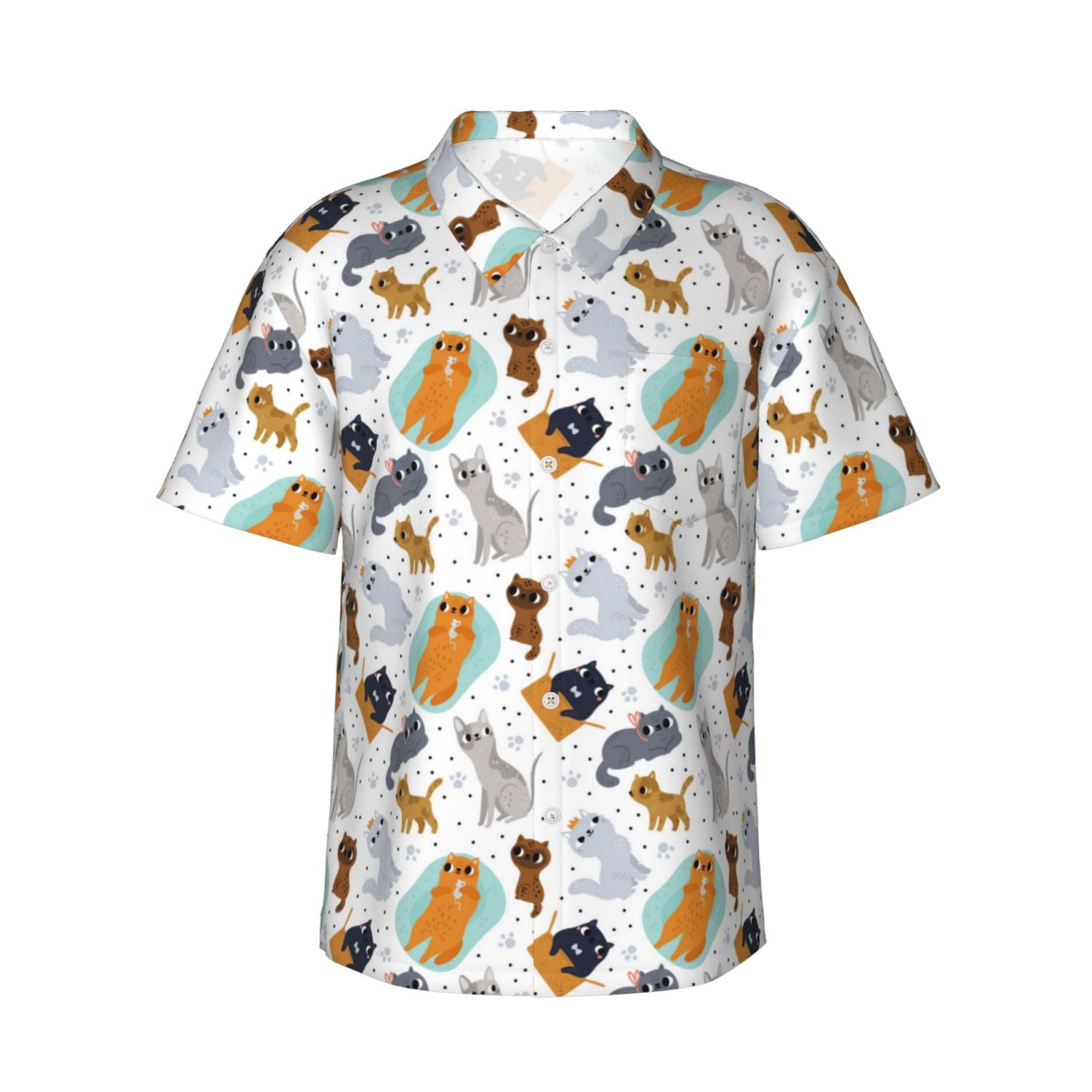 Hawaiian Shirt For Men, Artistic Painted Cute Cartoon Cat Casual Summer ...