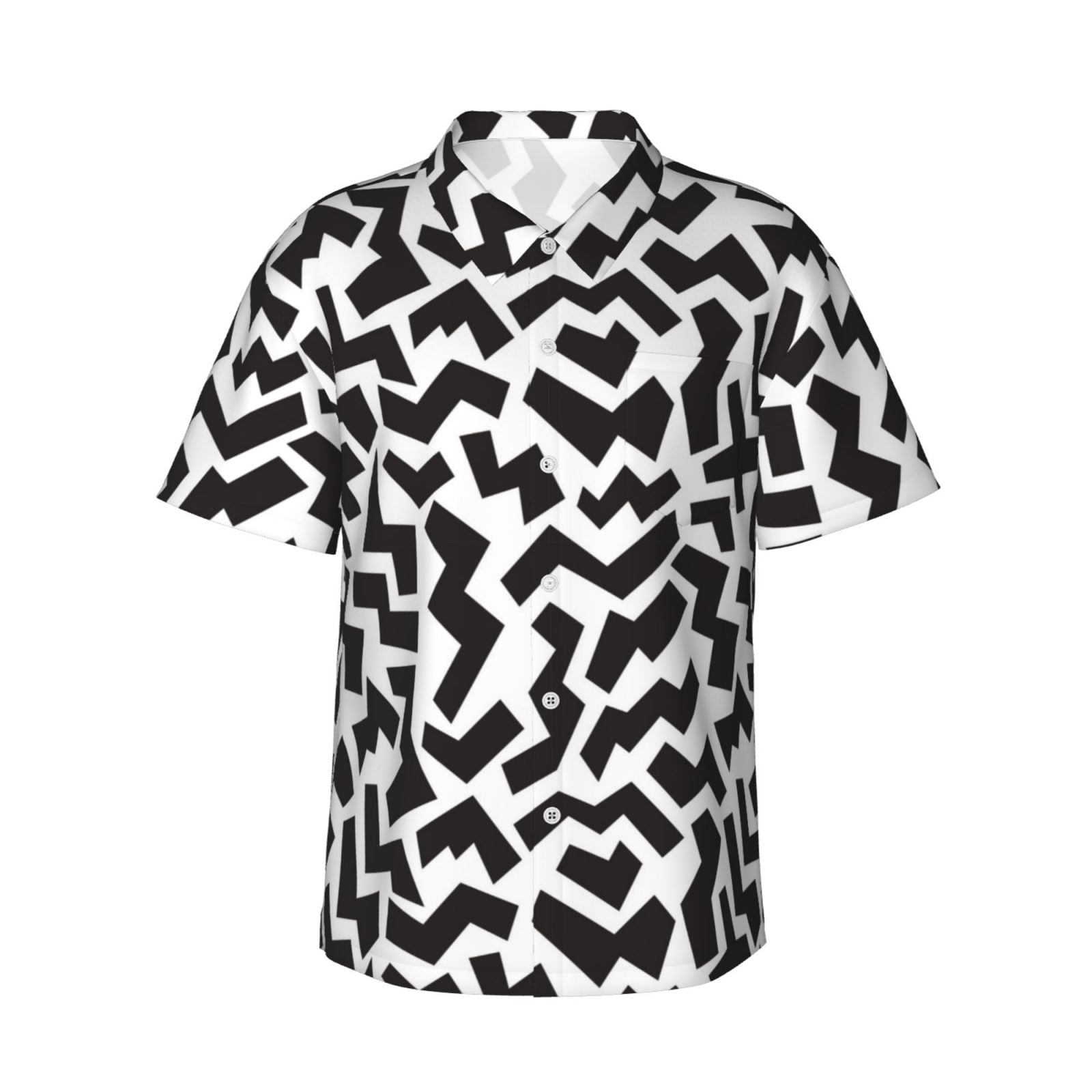 Hawaiian Shirt For Men, Black White Geometry Casual Summer Beach Shirts ...