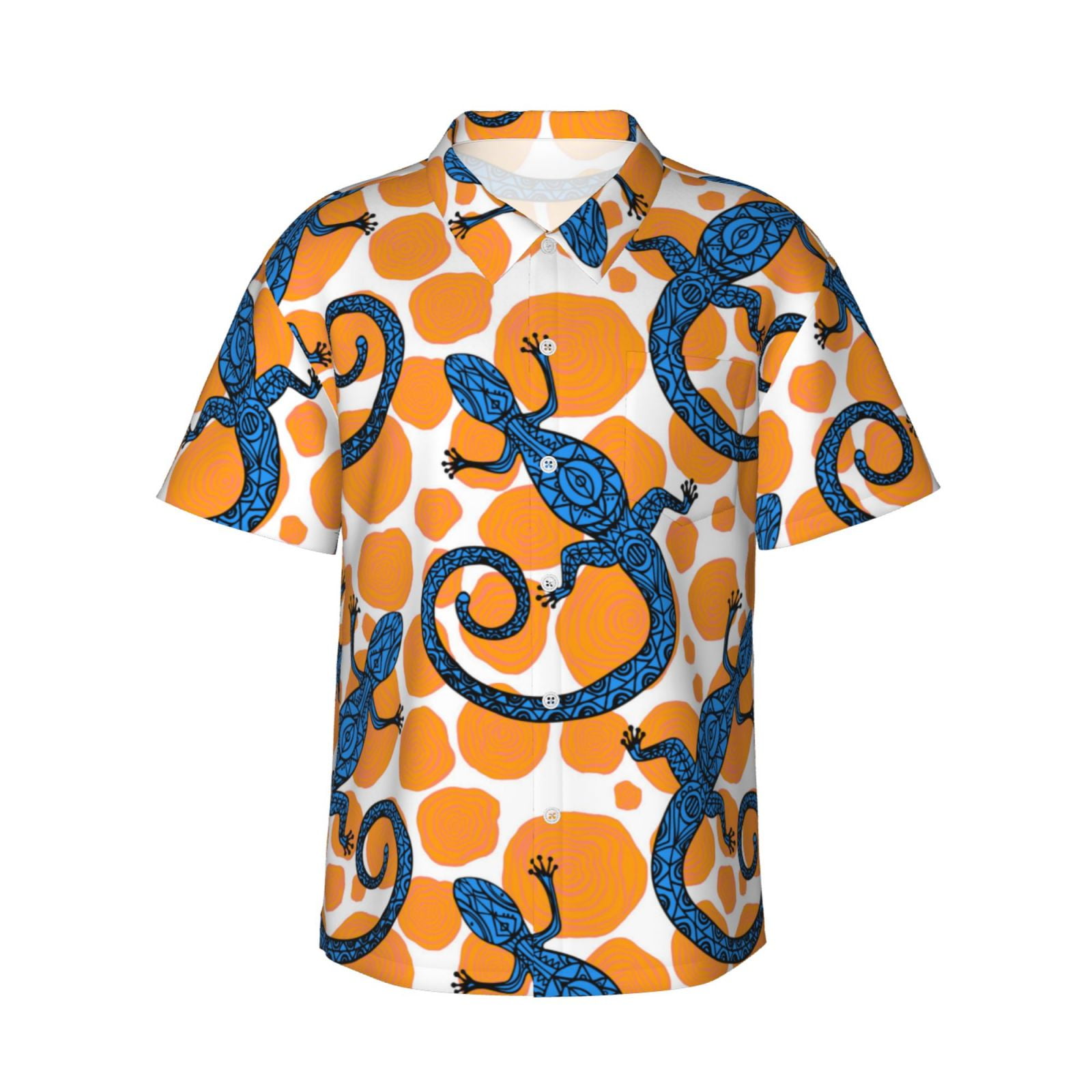 Hawaiian Shirt For Men, Bohemian Lines Gecko Lizards Mens Button Down ...