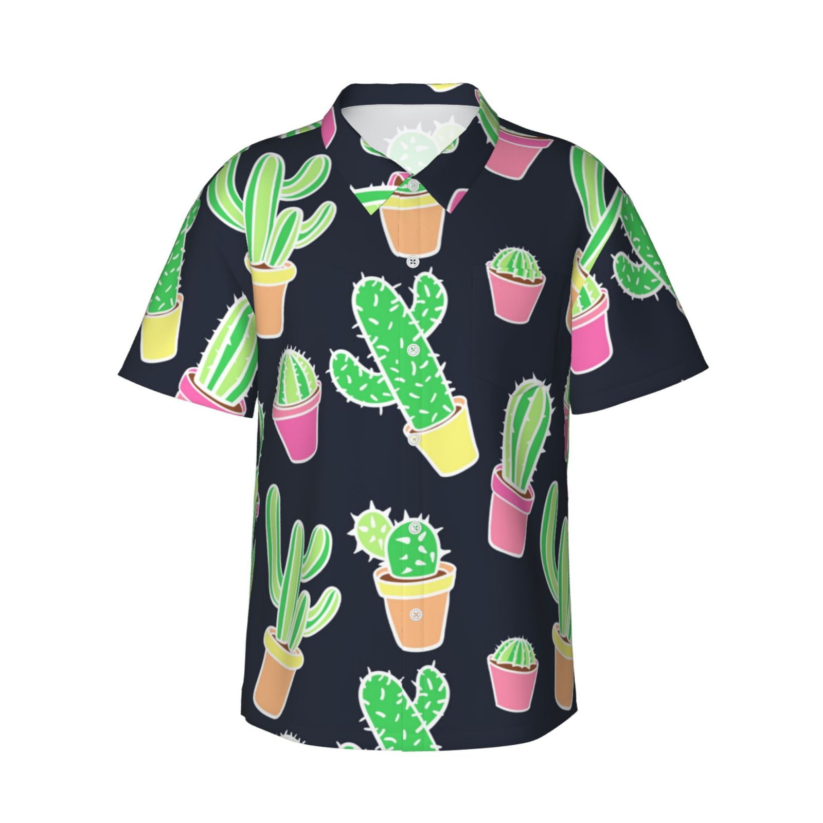 Hawaiian Shirt For Men, Cartoon Cactus Potted Plant Summer Shirts For ...