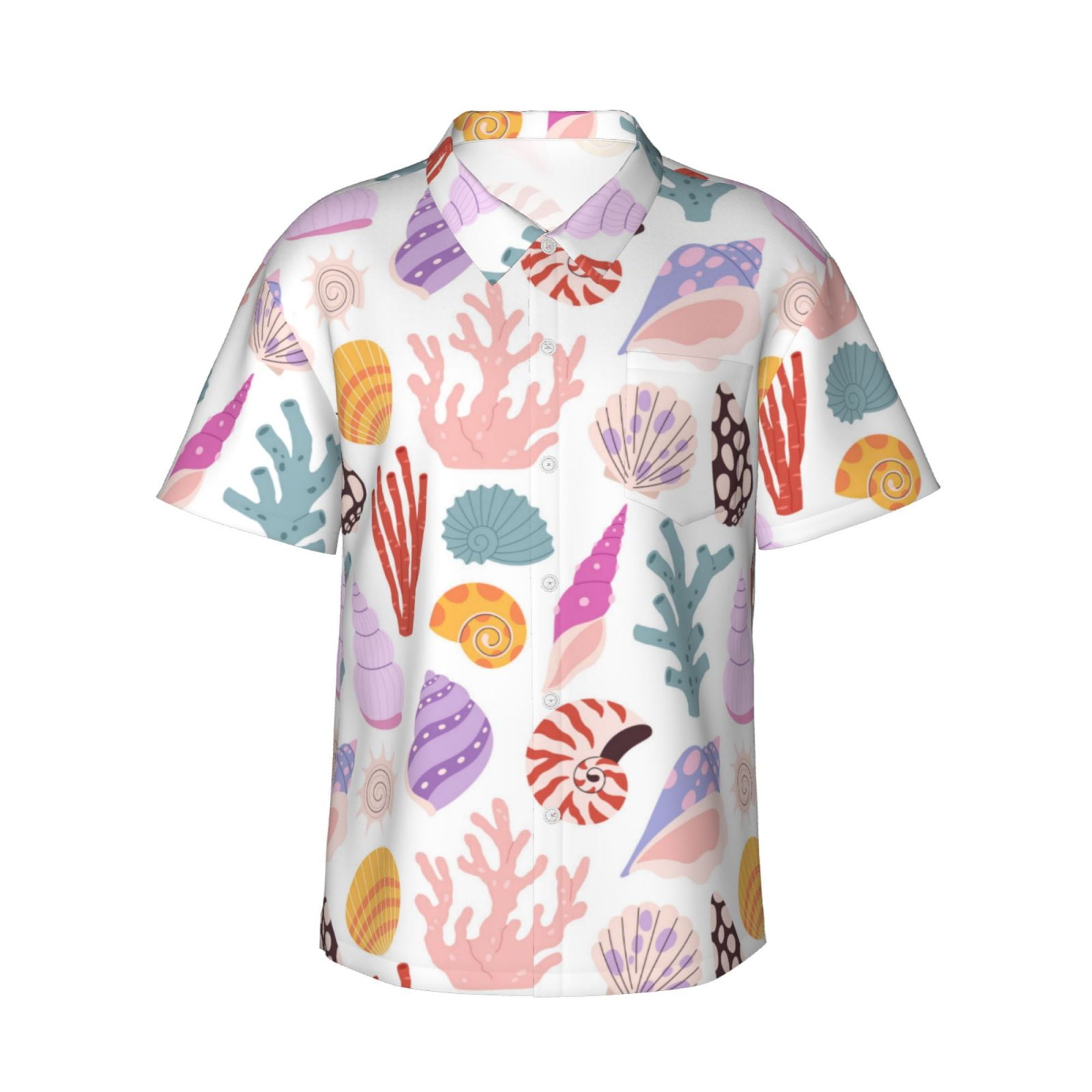 Hawaiian Shirt For Men, Cartoon Coral Shell Conch Mens Button Down ...