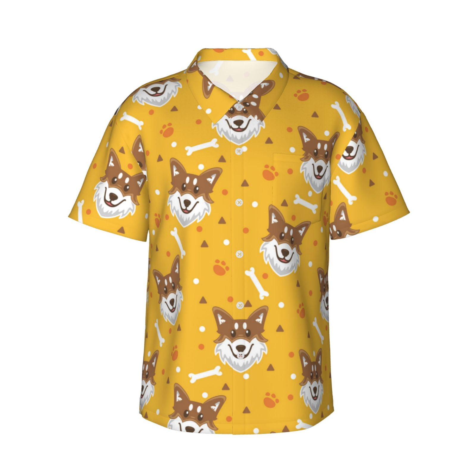 Hawaiian Shirt For Men, Cartoon Cute Corgi Dog Funny_A Mens Button Down ...