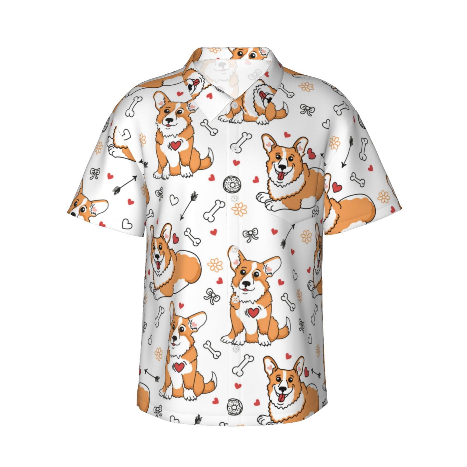 Hawaiian Shirt For Men, Cartoon Cute Corgi Dog Love Casual Summer Beach ...